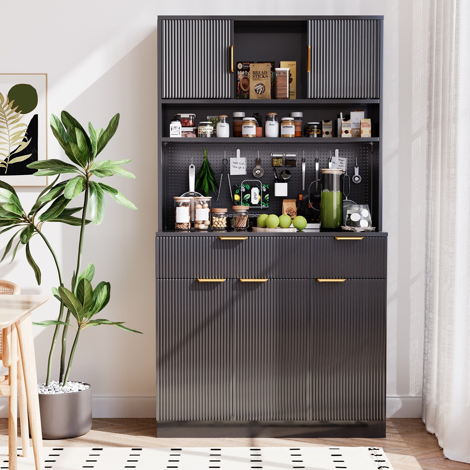 Pocassy Food storage cabinet Contemporary/Modern Black Kitchen hutch ...