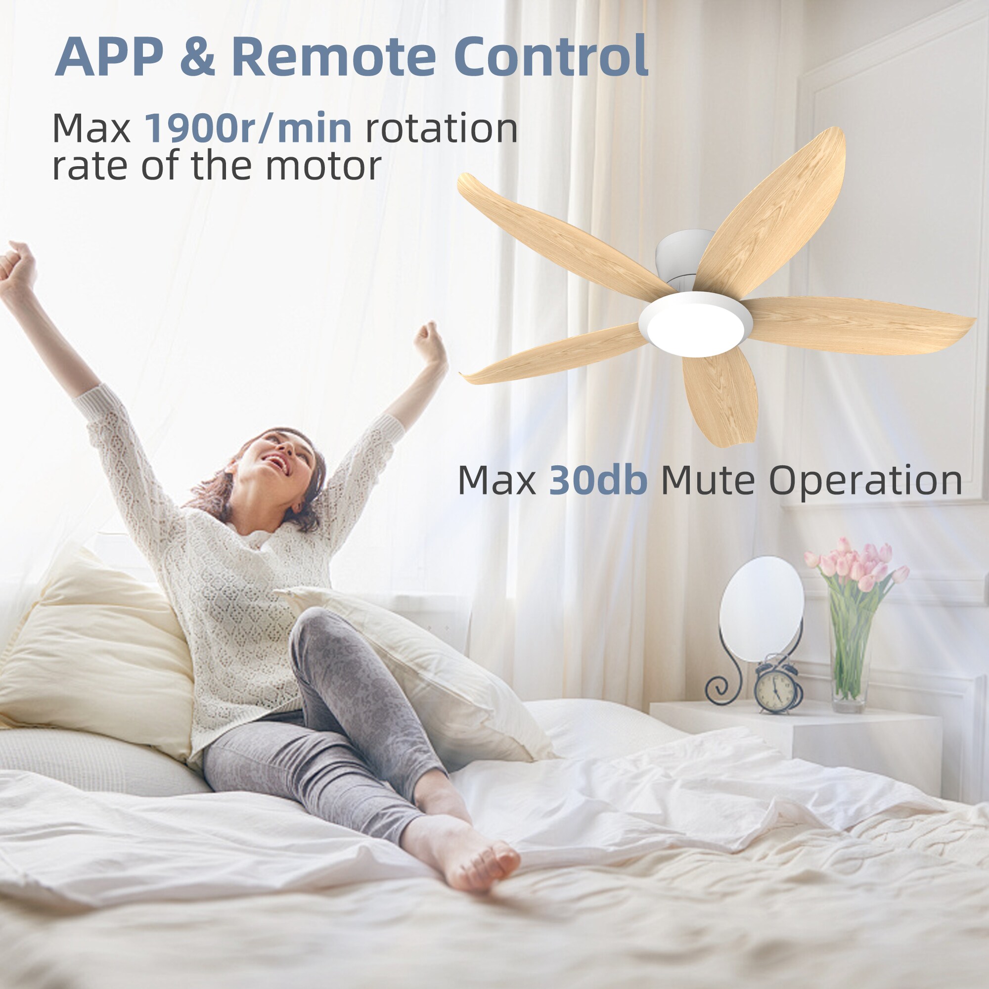 Tatayosi 42 Inch High Airflow Ceiling Fan with Wood Grain Finish Blades ...