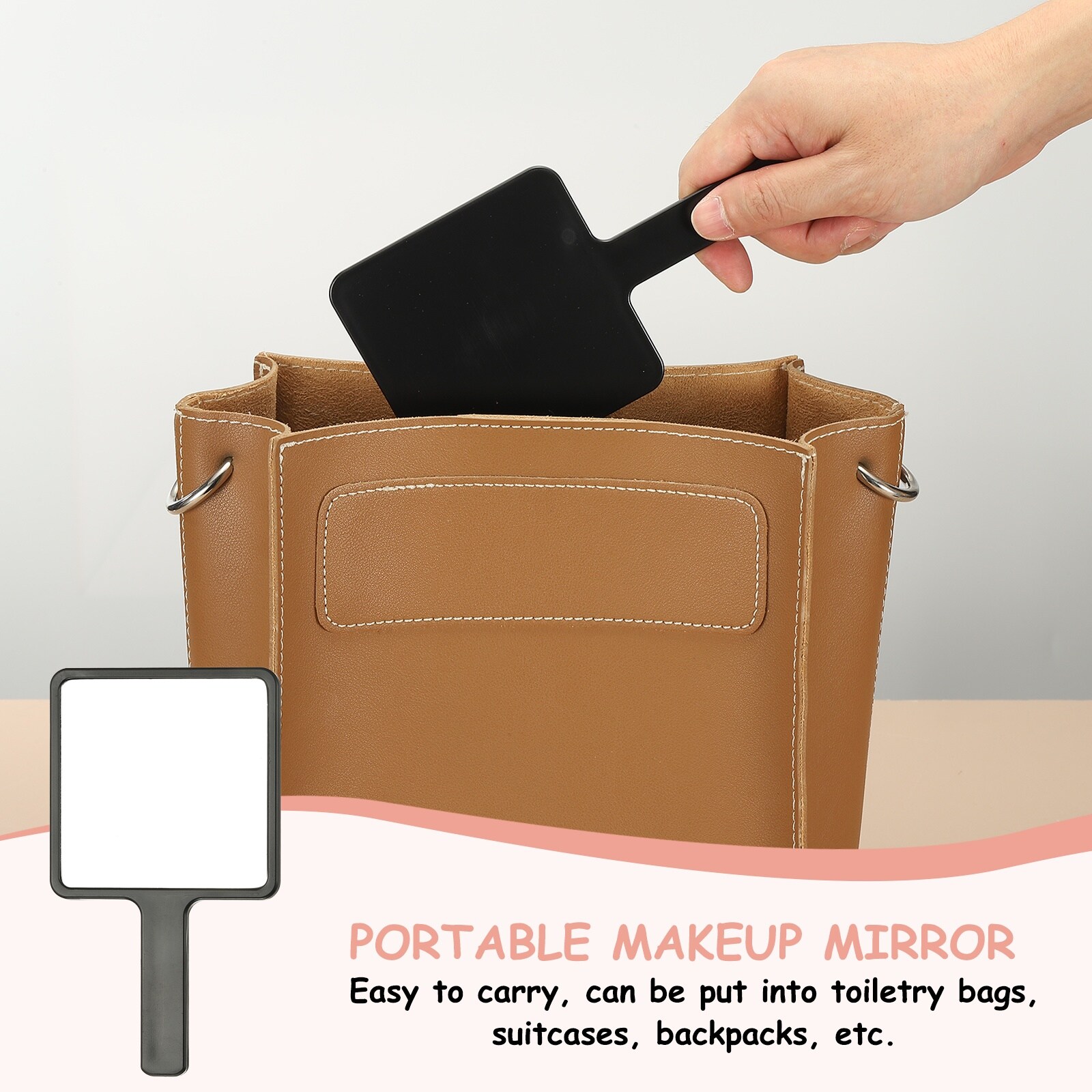 Unique Bargains 2pcs Hand Mirror with Handle 5inch Square Travel Makeup ...