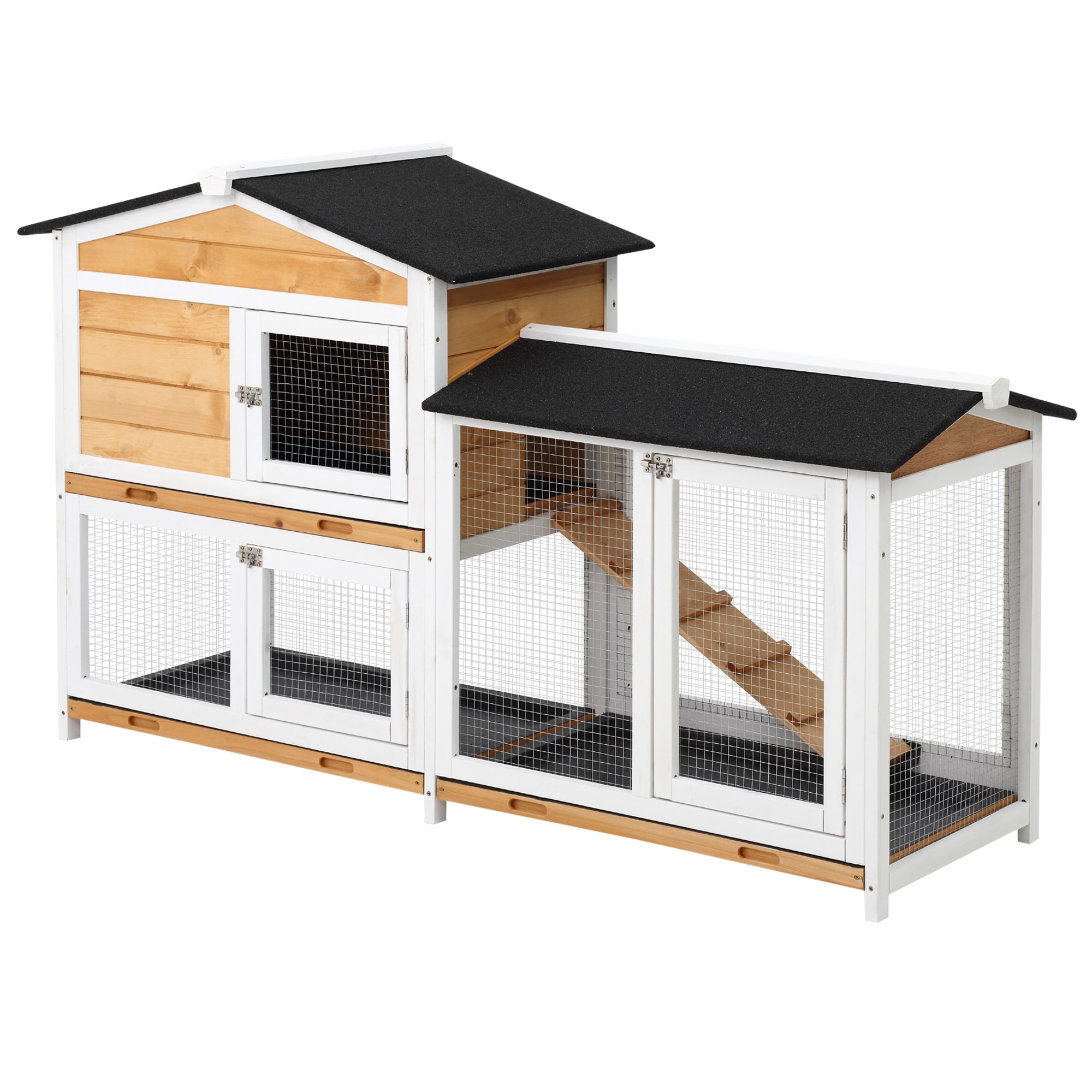 LUXEYARD PawHut 2-Story Rabbit Hutch Wooden Bunny Hutch Cage Small ...