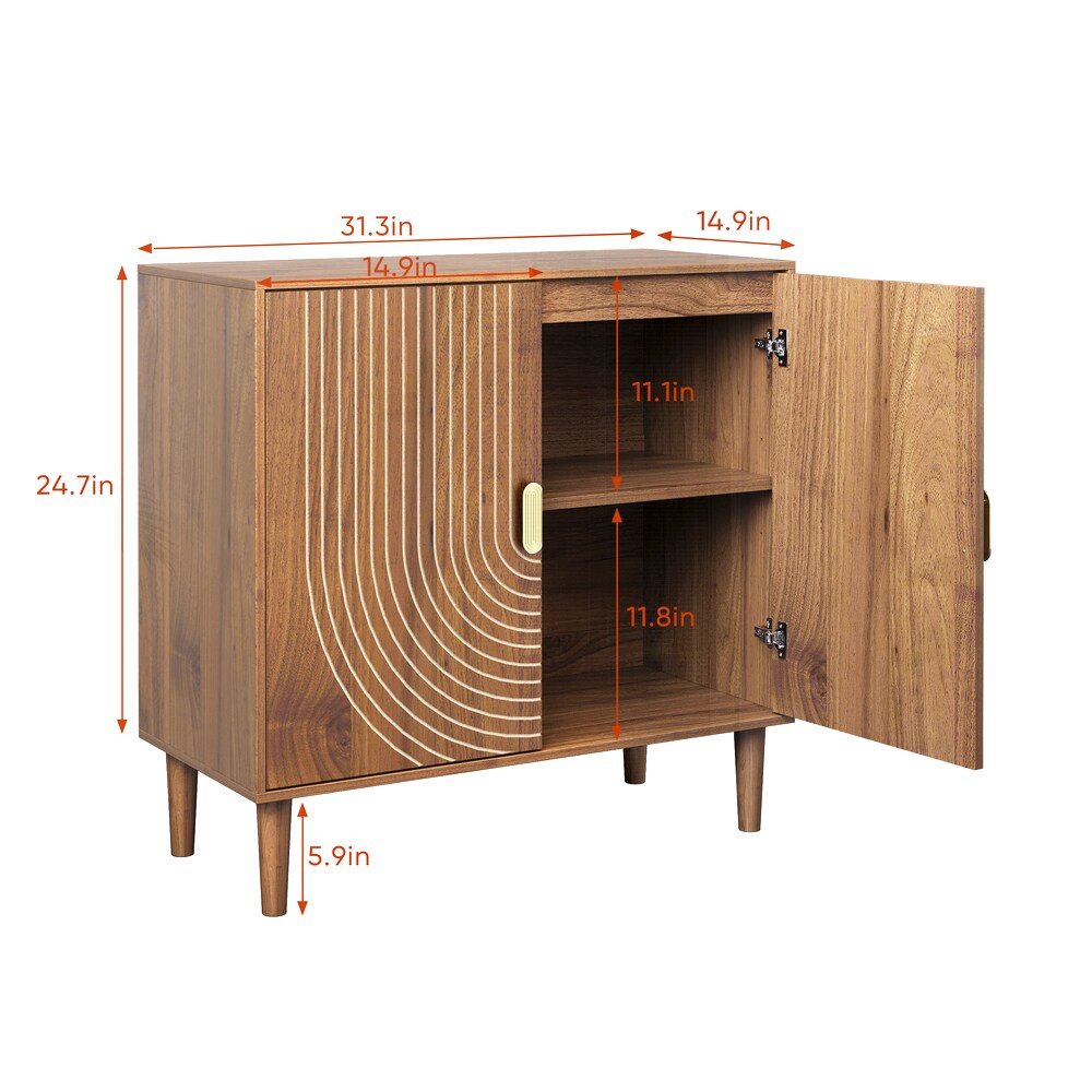 SunJet Walnut Wood Sideboard Buffet Cabinet with Line Groove Design ...