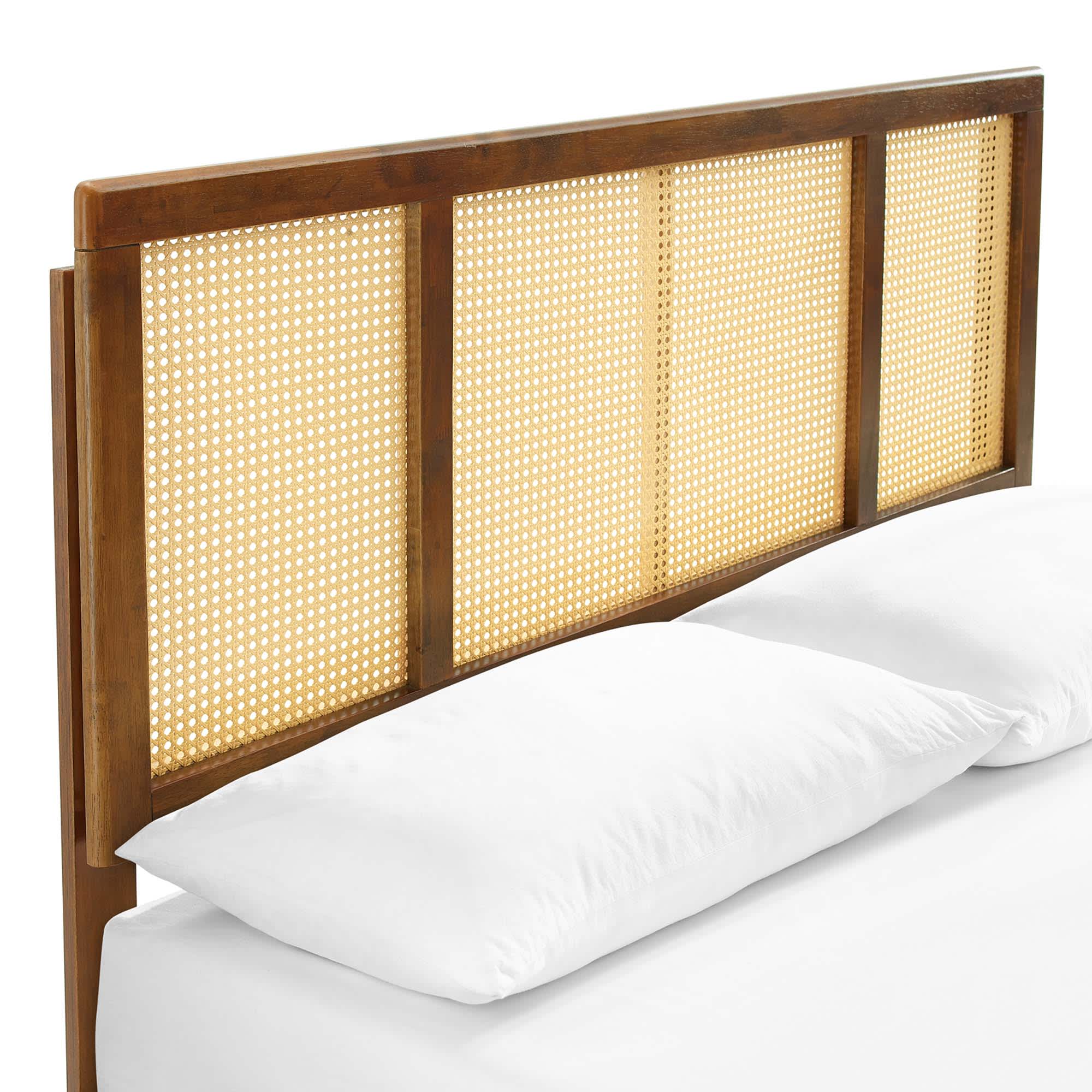 Modway Kelsea Cane and Wood Full Platform Bed With Angular Legs in ...