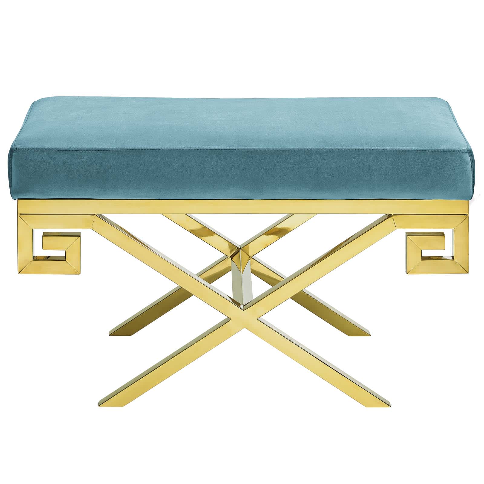 Modway Rove Velvet Performance Velvet Bench in Sea Blue in the Benches ...