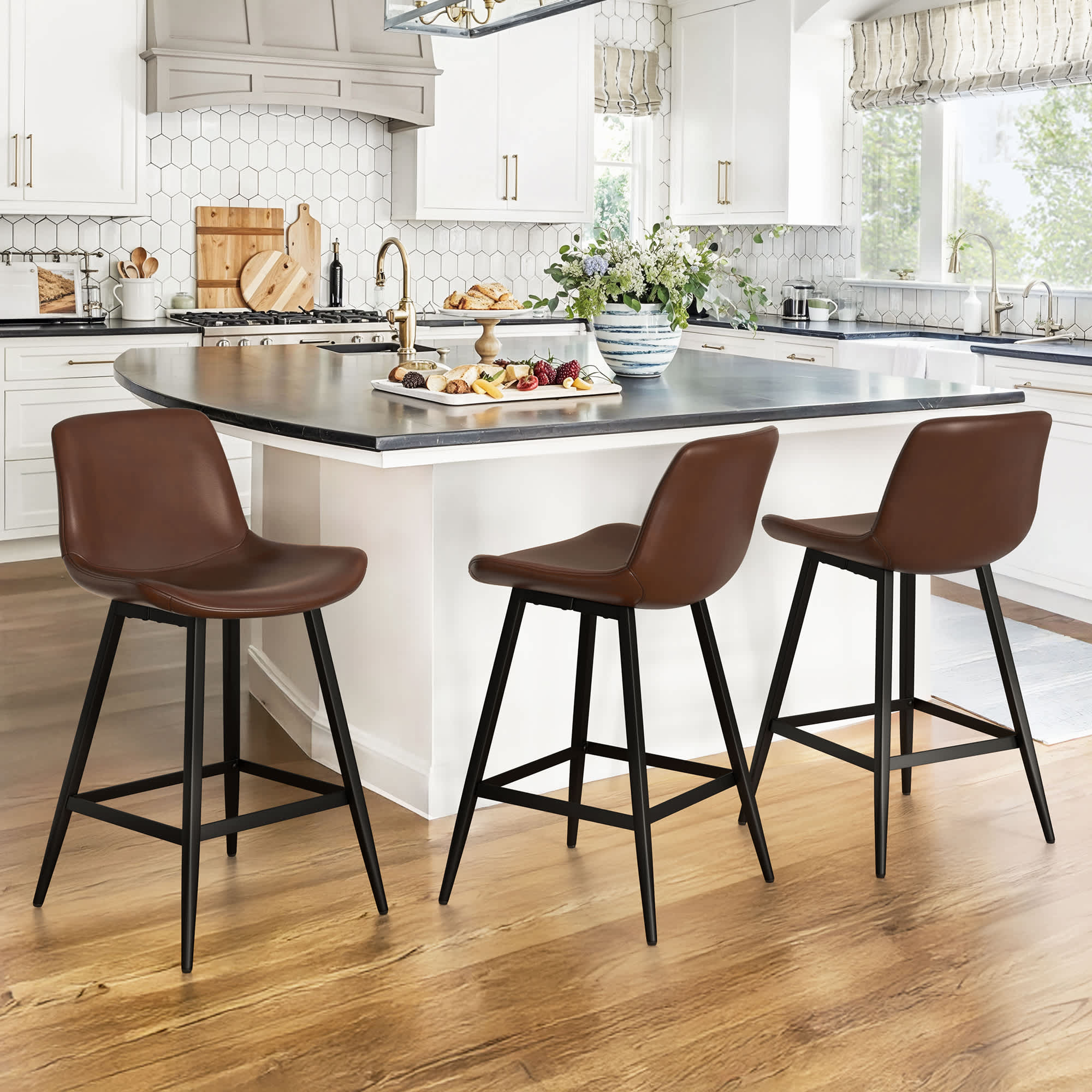Hosworth Bar Height Bar Stools with Back, Ergonomic Backrest, Synthetic ...