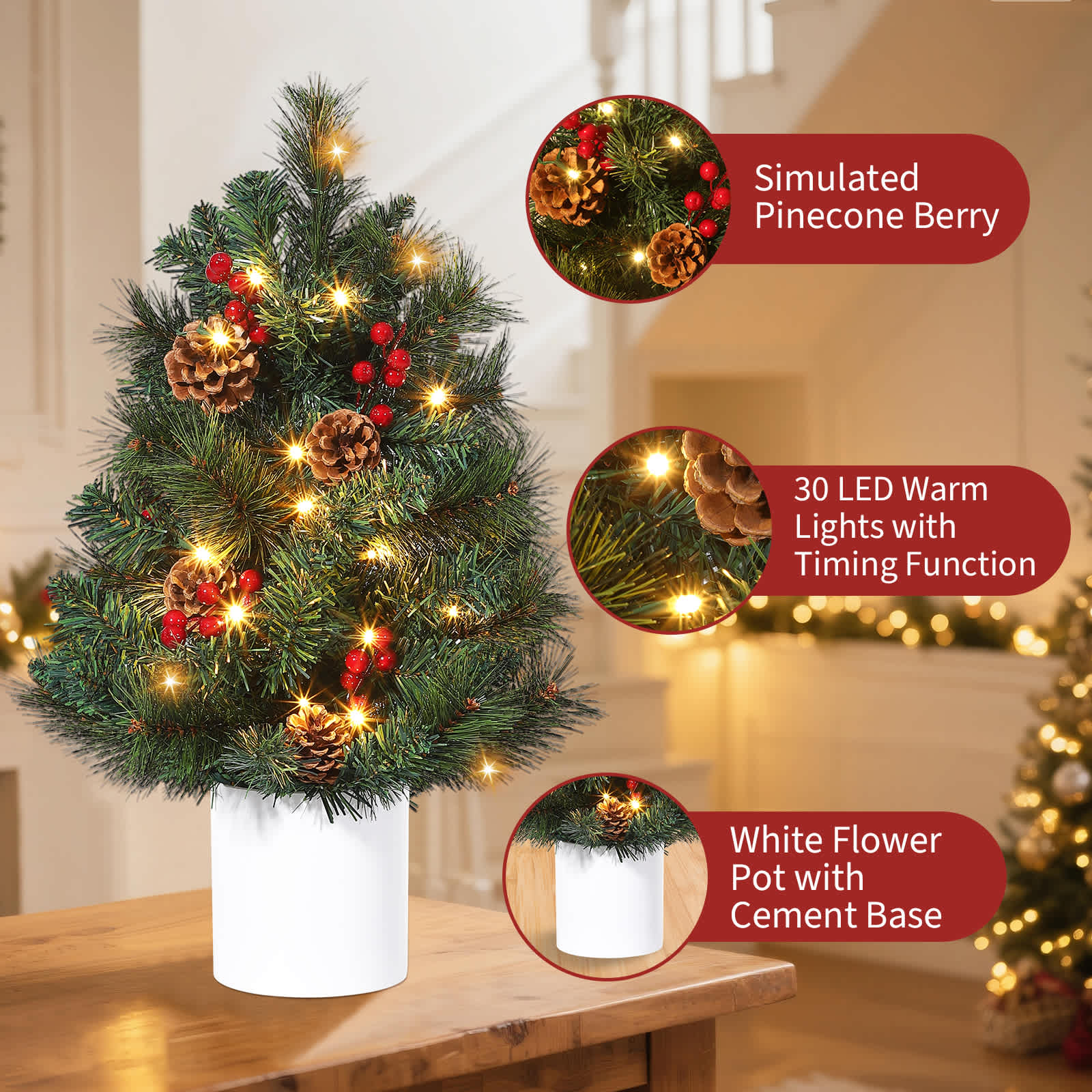 Qeetex 2 Ft Mini Prelit Christmas Tree Small Tabletop Christmas Tree ...