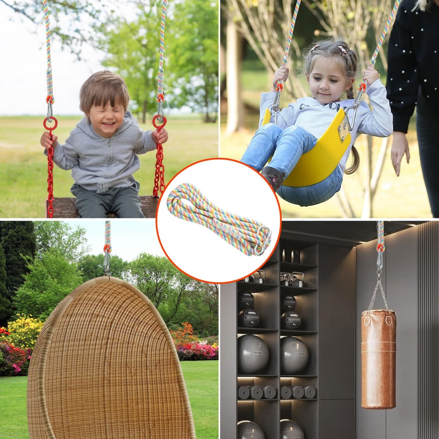 Angel Sar 12ft L 2-Piece Rainbow Polyester Tree Swing Rope Kit with ...
