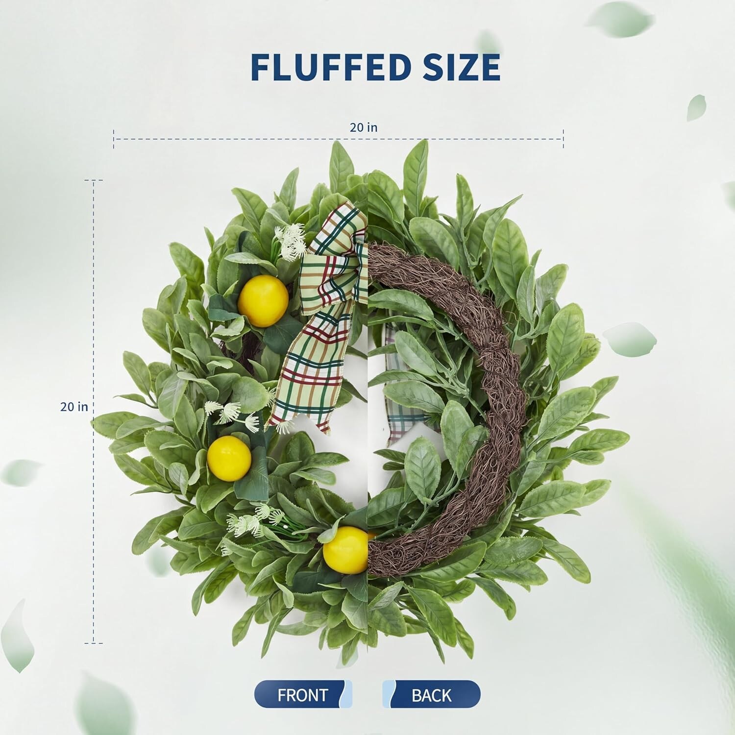 Garvee 20-Inch Farmhouse Lemon Wreath for Spring and Summer Artificial ...