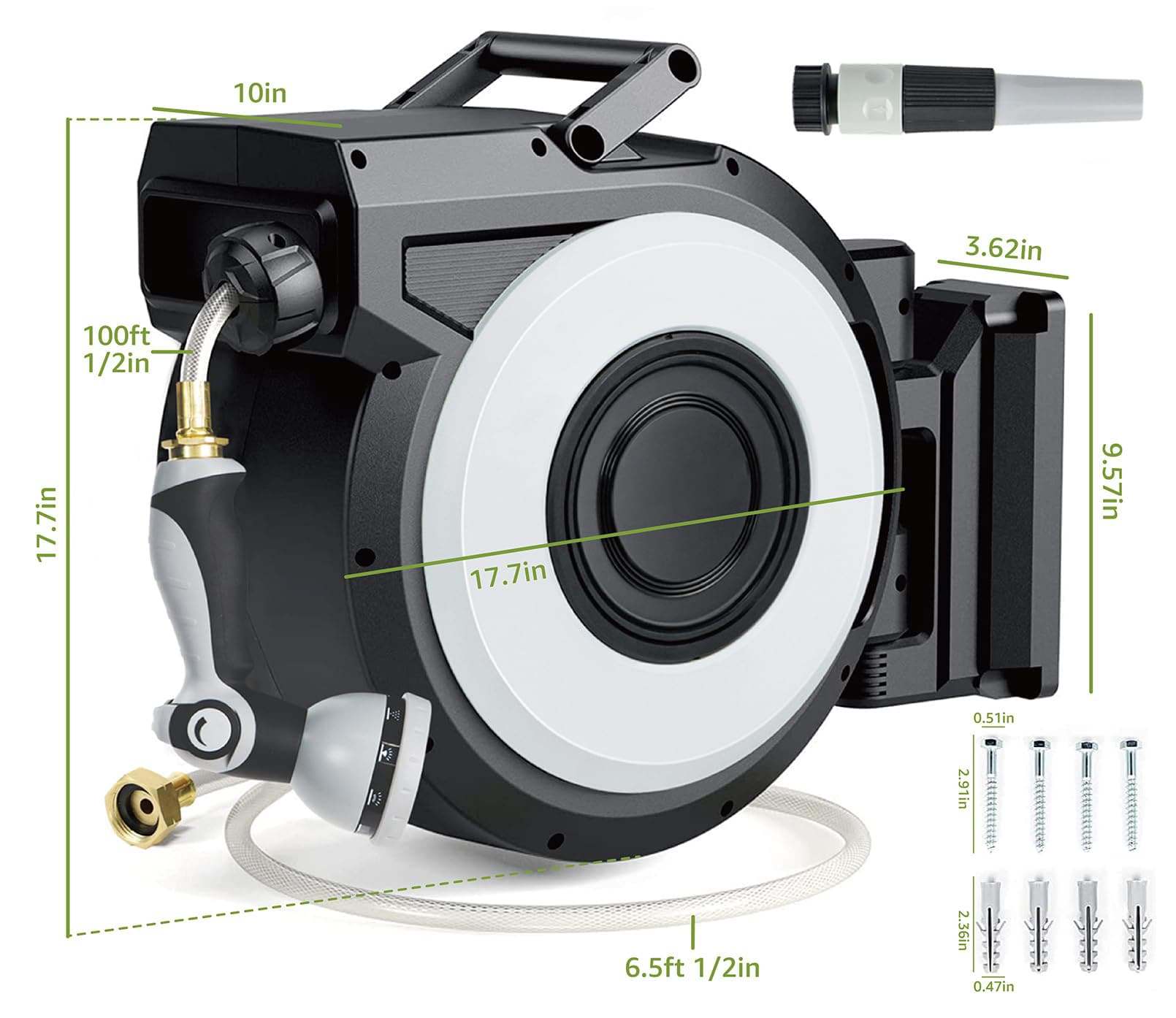Anqtovp 100 ft Retractable Wall Mount Garden Hose Reel Heavy Duty 1 ...