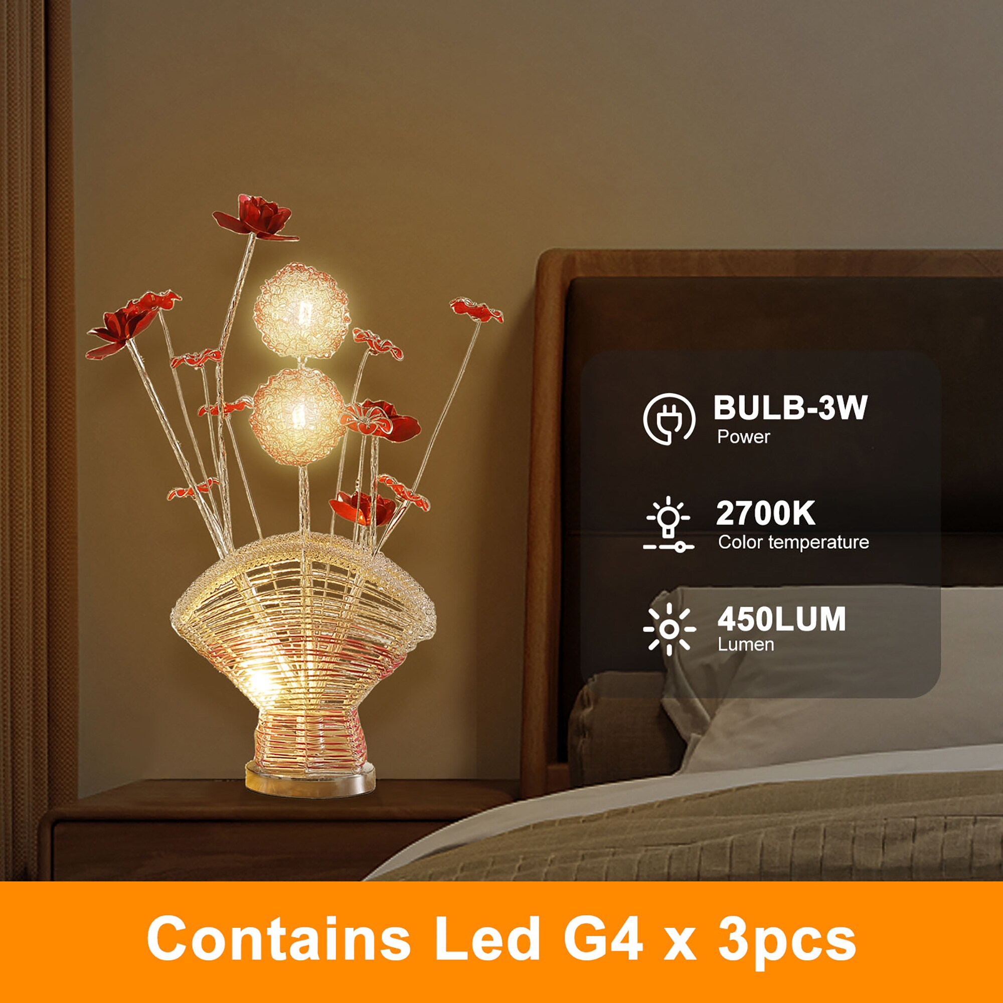 Tinyhomie Floral Aluminum Table Lamp Decorative Accent Bedroom Lighting ...