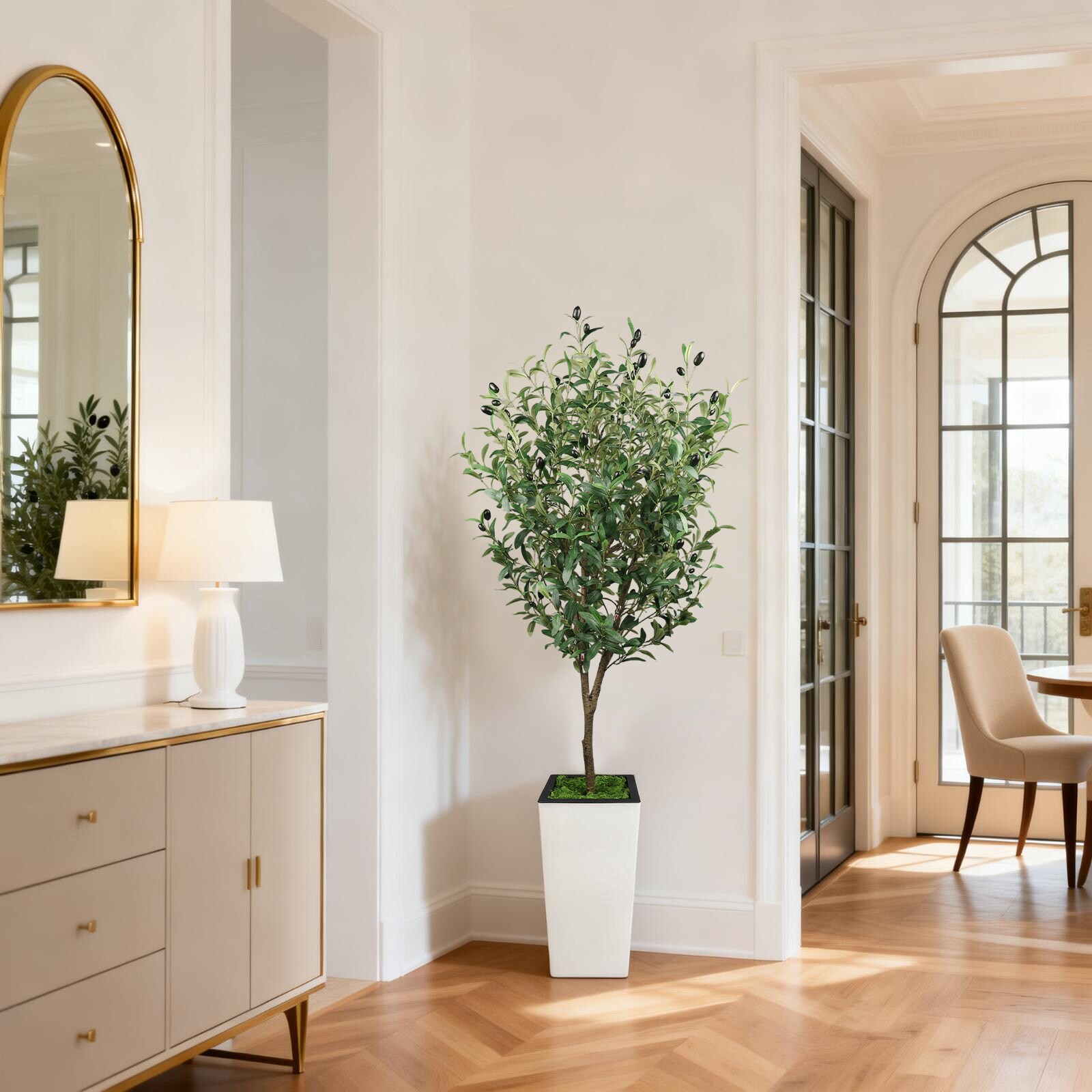 Garvee 5FT Artificial Olive Tree in White Pot Tall Faux Plant with UV ...