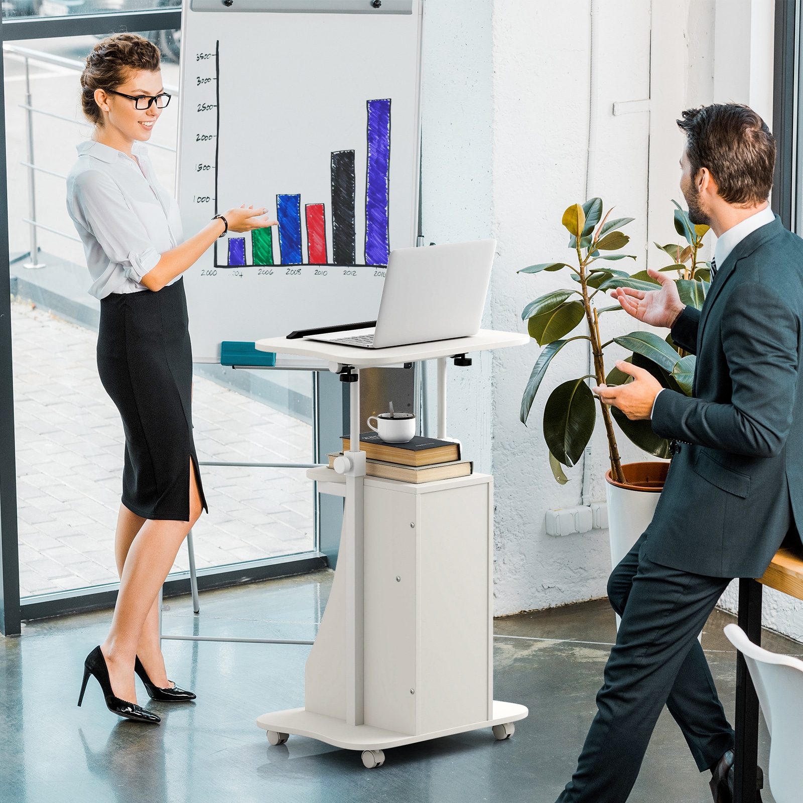 SUGIFT Adjustable Mobile Standing Desk Cart with Tilt Desktop Cabinet ...