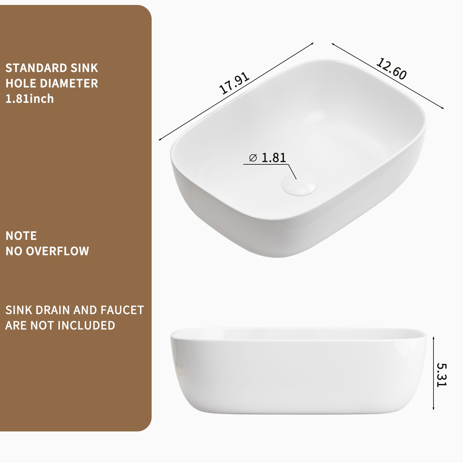 LOVMOR Bathroom Small Vessel Sink Above Counter White Porcelain Ceramic ...