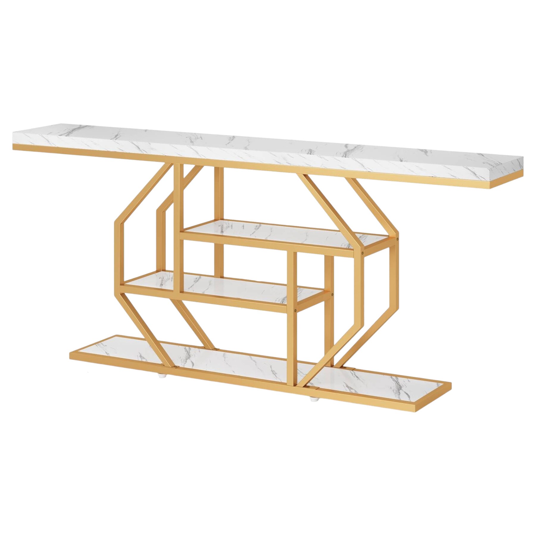 Slickblue 4 Tier Faux Marble Console Table with Three Shelf Storage and ...