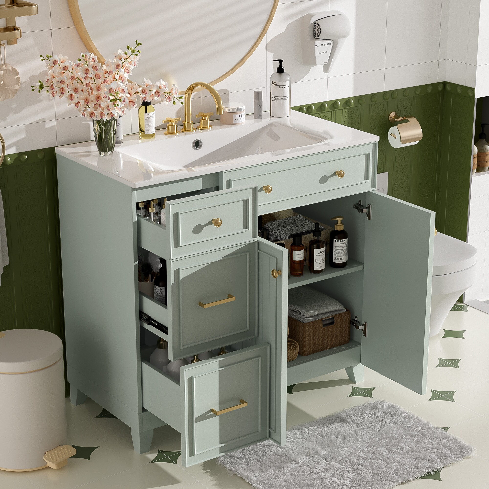 GDFStudio Ava 36-inch Bathroom Vanity with Ceramic Sink and Standard ...