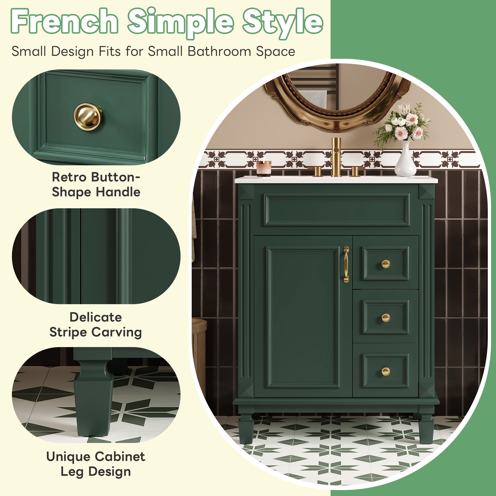 Iseryn 24-in Green Undermount Single Sink Bathroom Vanity with White ...