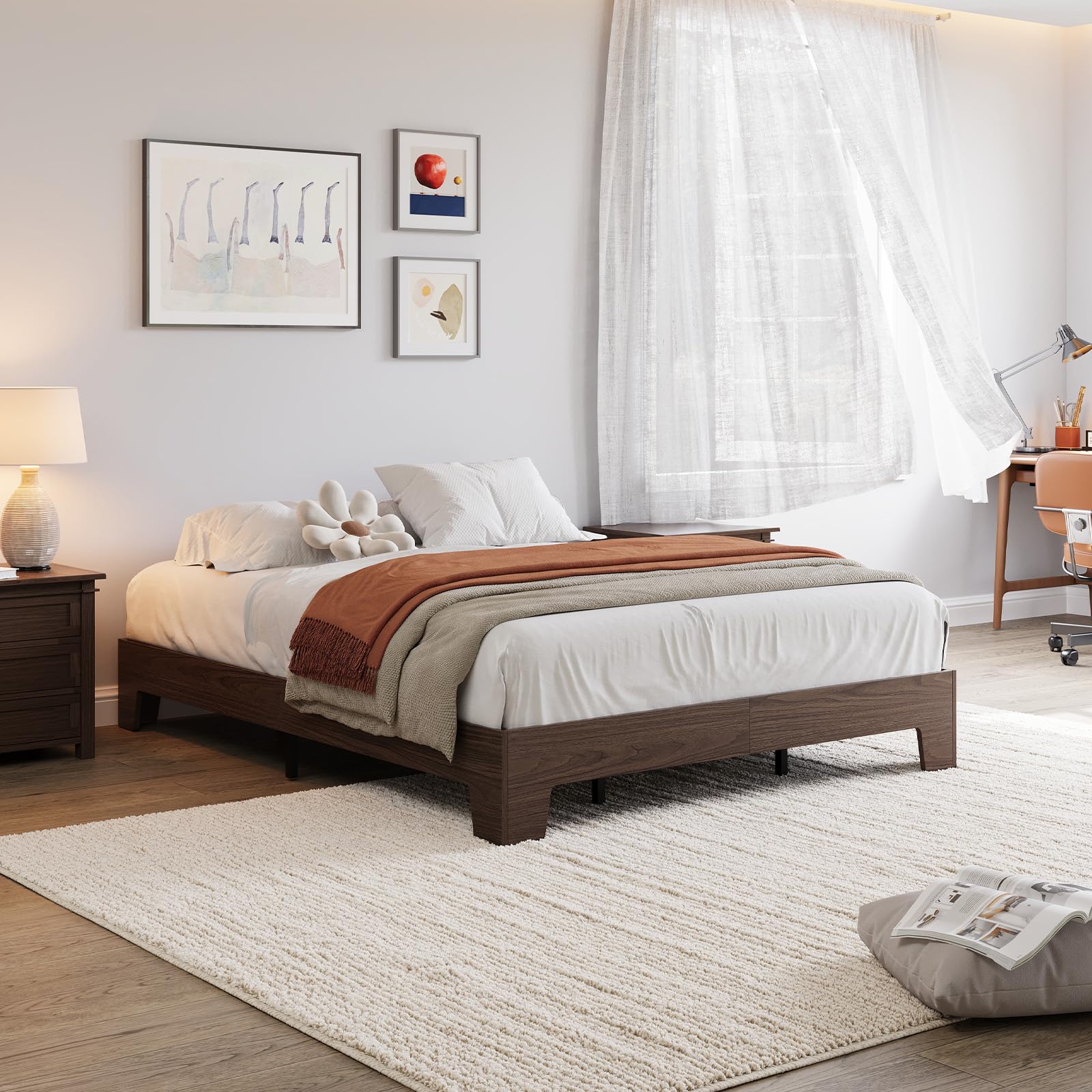 GarveeLife Wooden Platform Bed Frame Minimalist Bed with Wood Slats ...