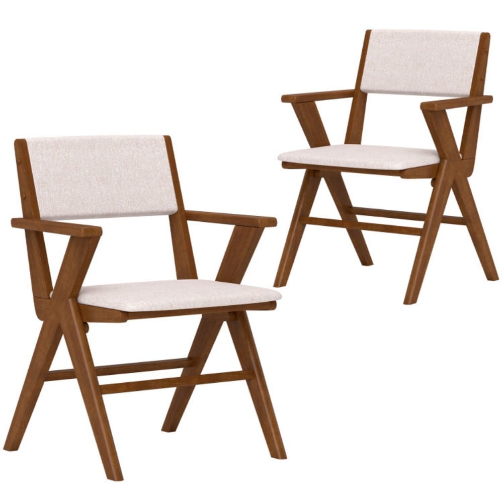 Fenbeli Upholstered Wooden Dining Chairs with Armrests and Linen ...