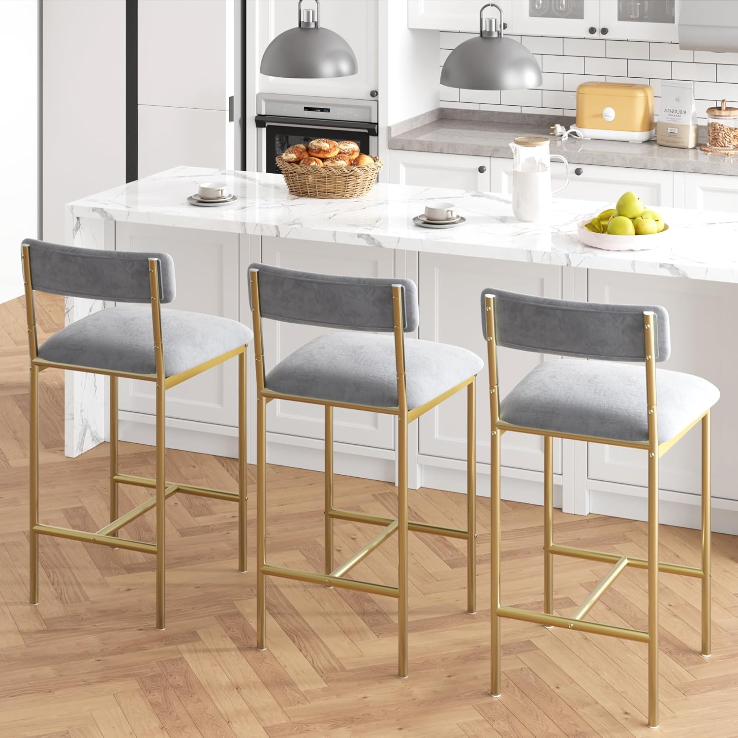 IdealHouse Bar Stools Set of 4/ Upholstered Counter Height Bar Stools ...