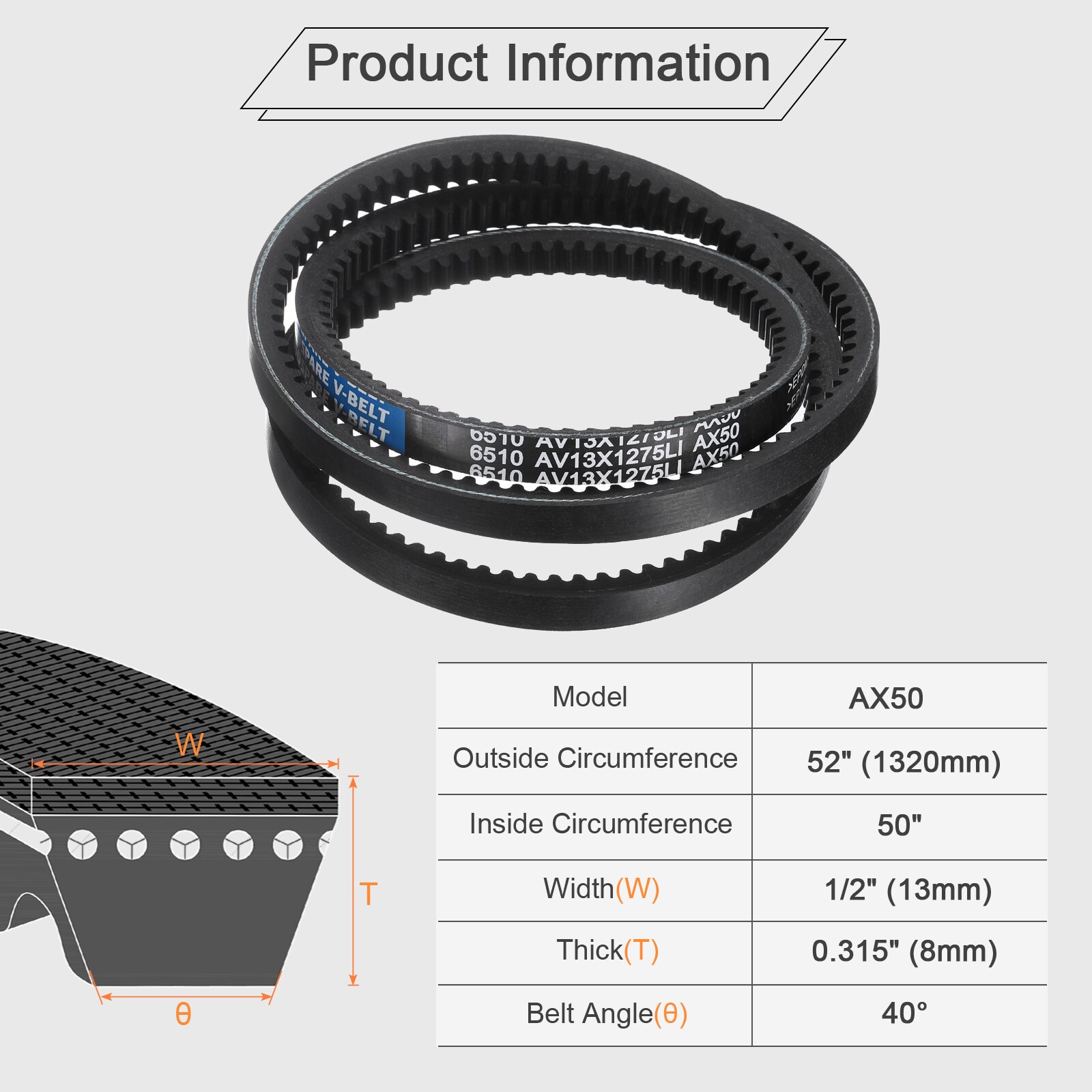 Unique Bargains 4pcs AX50 EPDM V-Belt Raw Edge Cogged Industrial Rubber ...