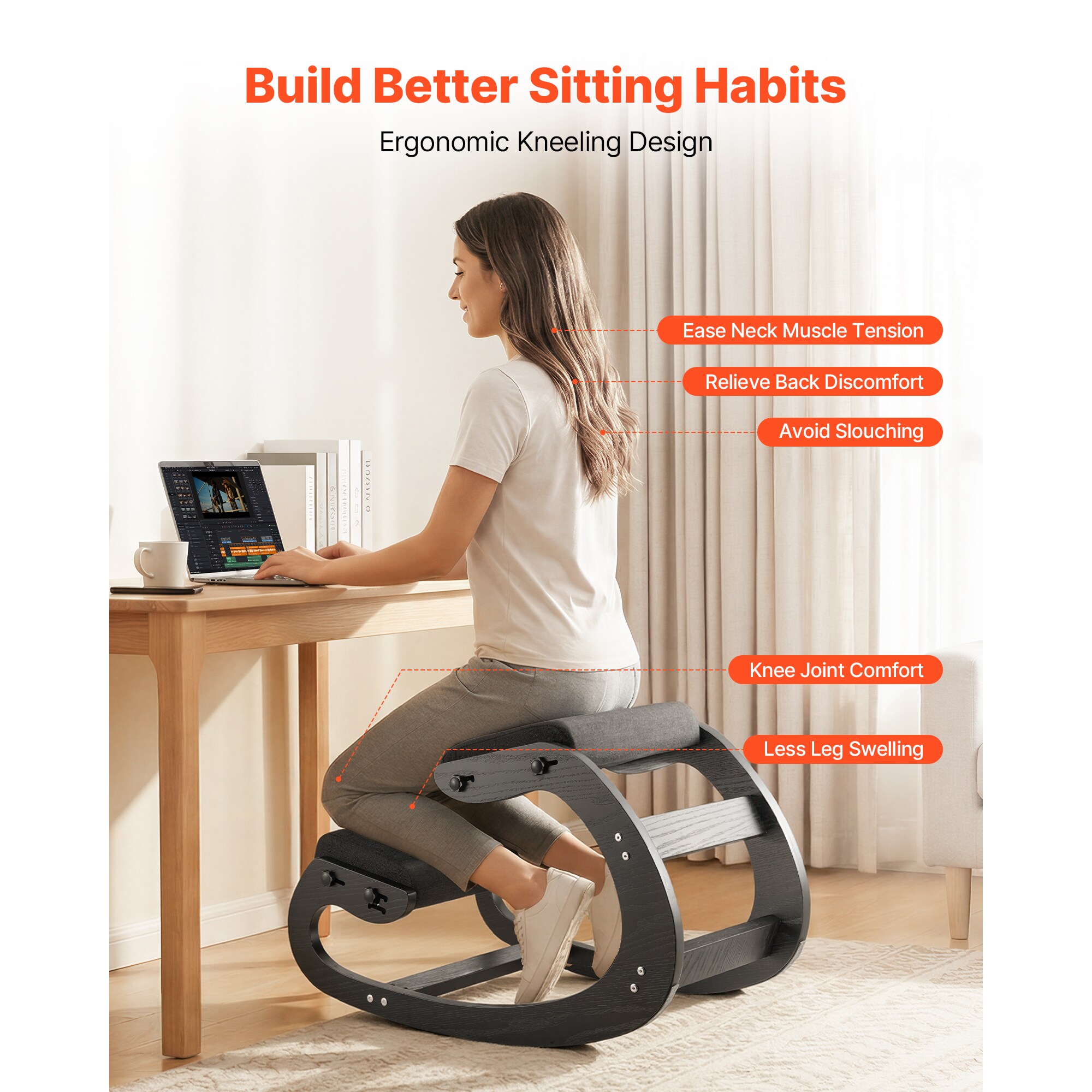 GIVIMO Ergonomic Kneeling Posture Chair with Adjustable Height Thick ...