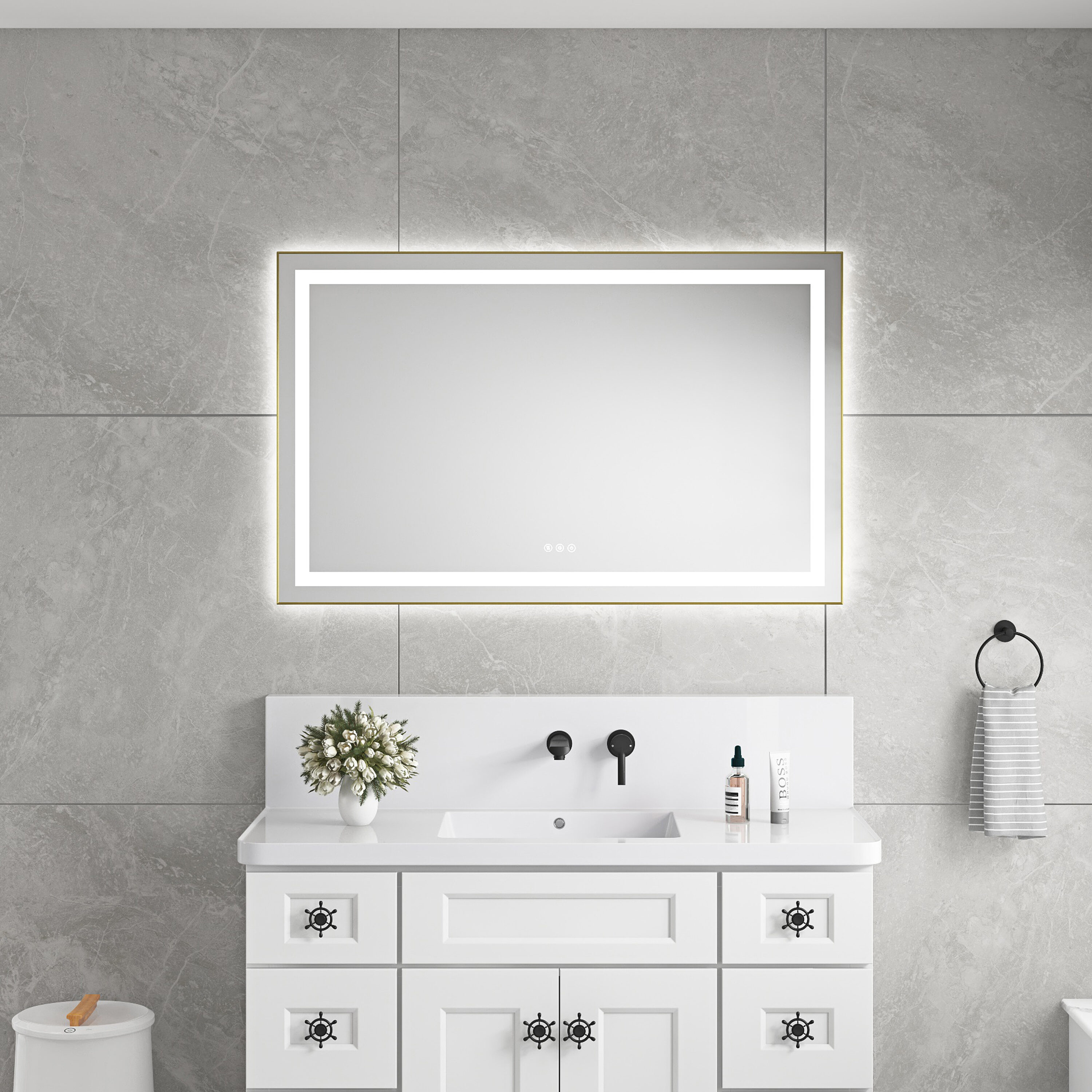 Tinyhomie 48x30 Inch LED Bathroom Mirror Front Backlight Wall Mounted ...