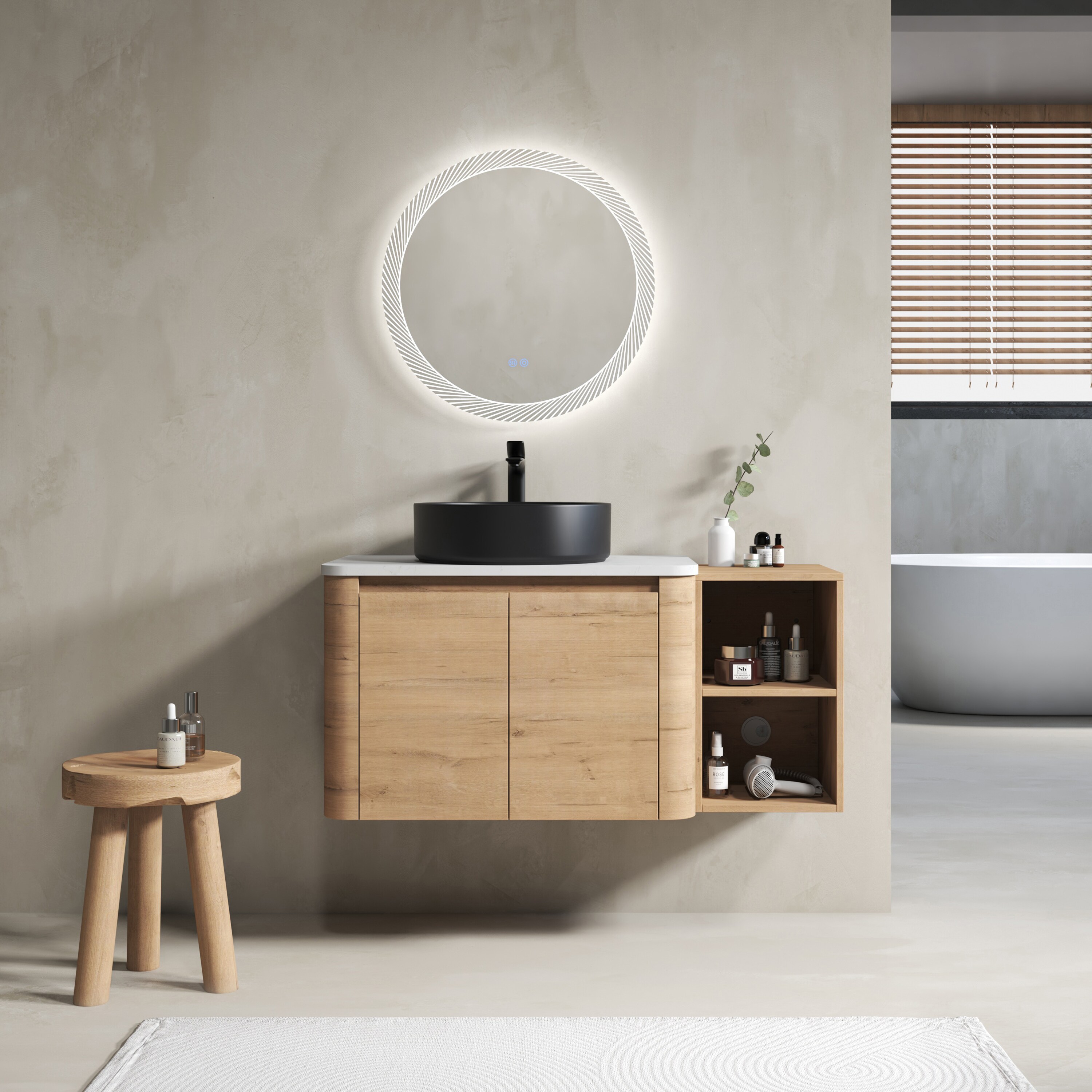 LUCKY ONE 42-in Oak Finish Ceramic Vessel 1-Sink Floating Bathroom ...