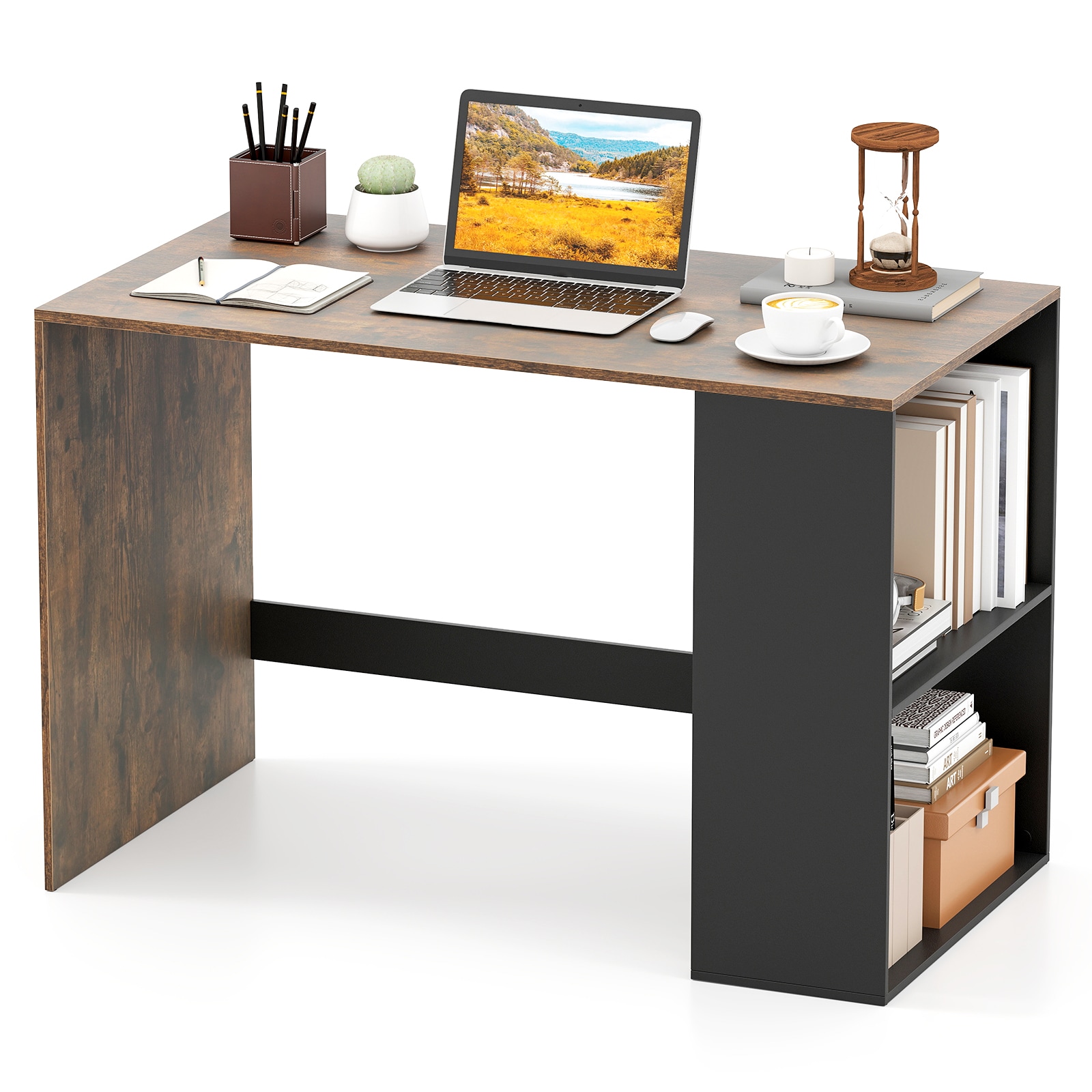 Volenca 44-in Computer Desk with 2-Tier Side Bookshelf for Small Space ...