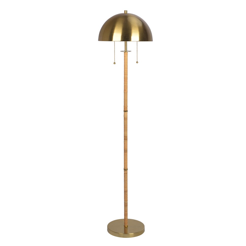 Tinyhomie Allure 2 Light Floor Lamp Gold Brass Natural Rattan Tube ...