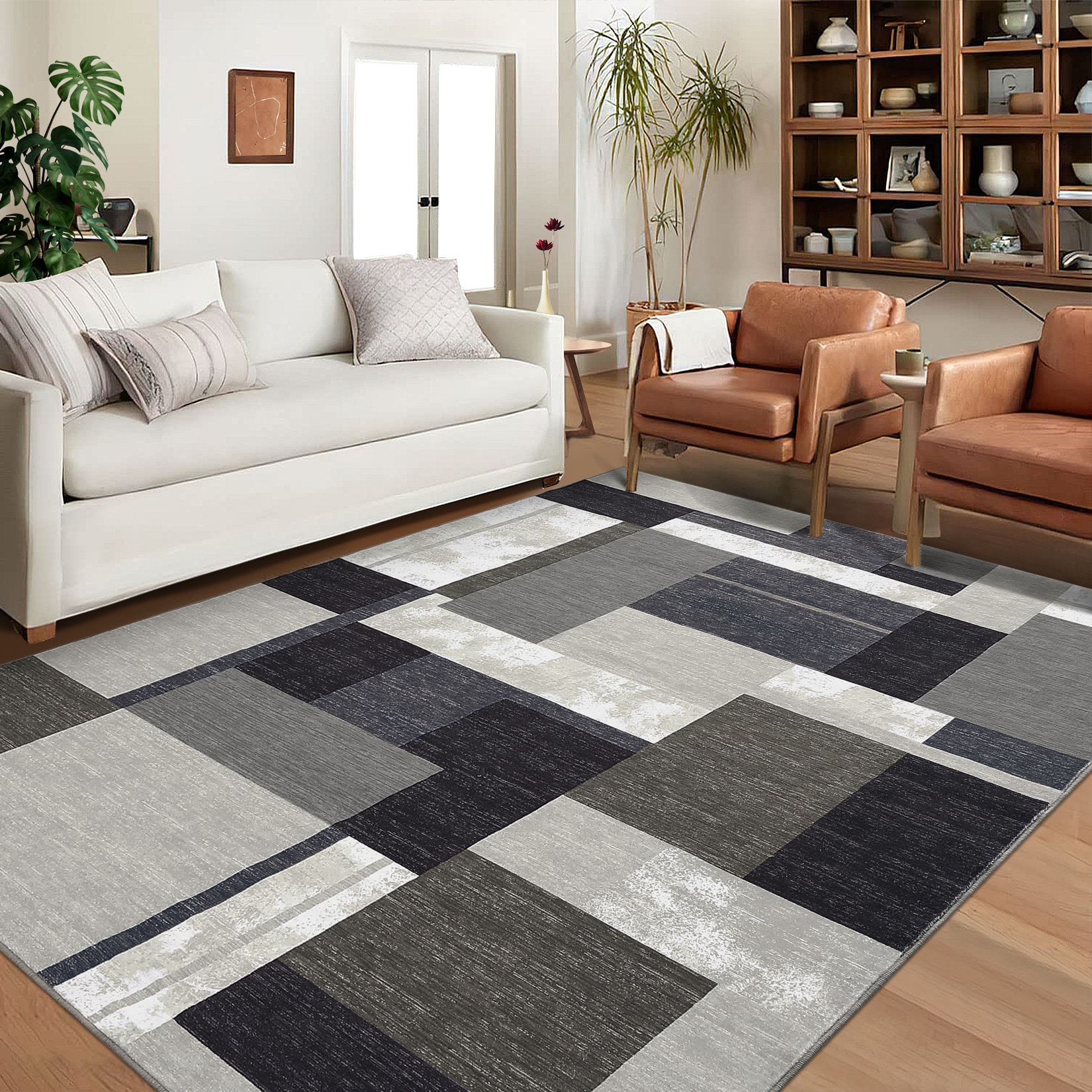 Qeetex 10 x 13 ft Polyester Imitation Cashmere Brown Rectangular ...