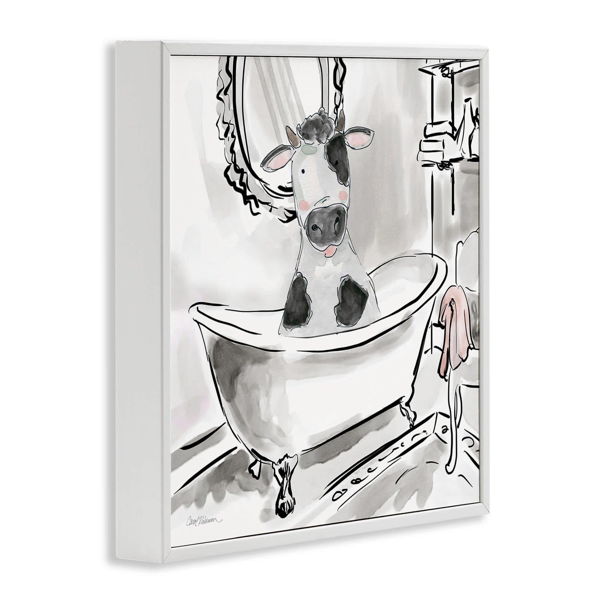 Stupell Industries Minimal Bathtub Cow White Framed Giclee Art By Carol ...