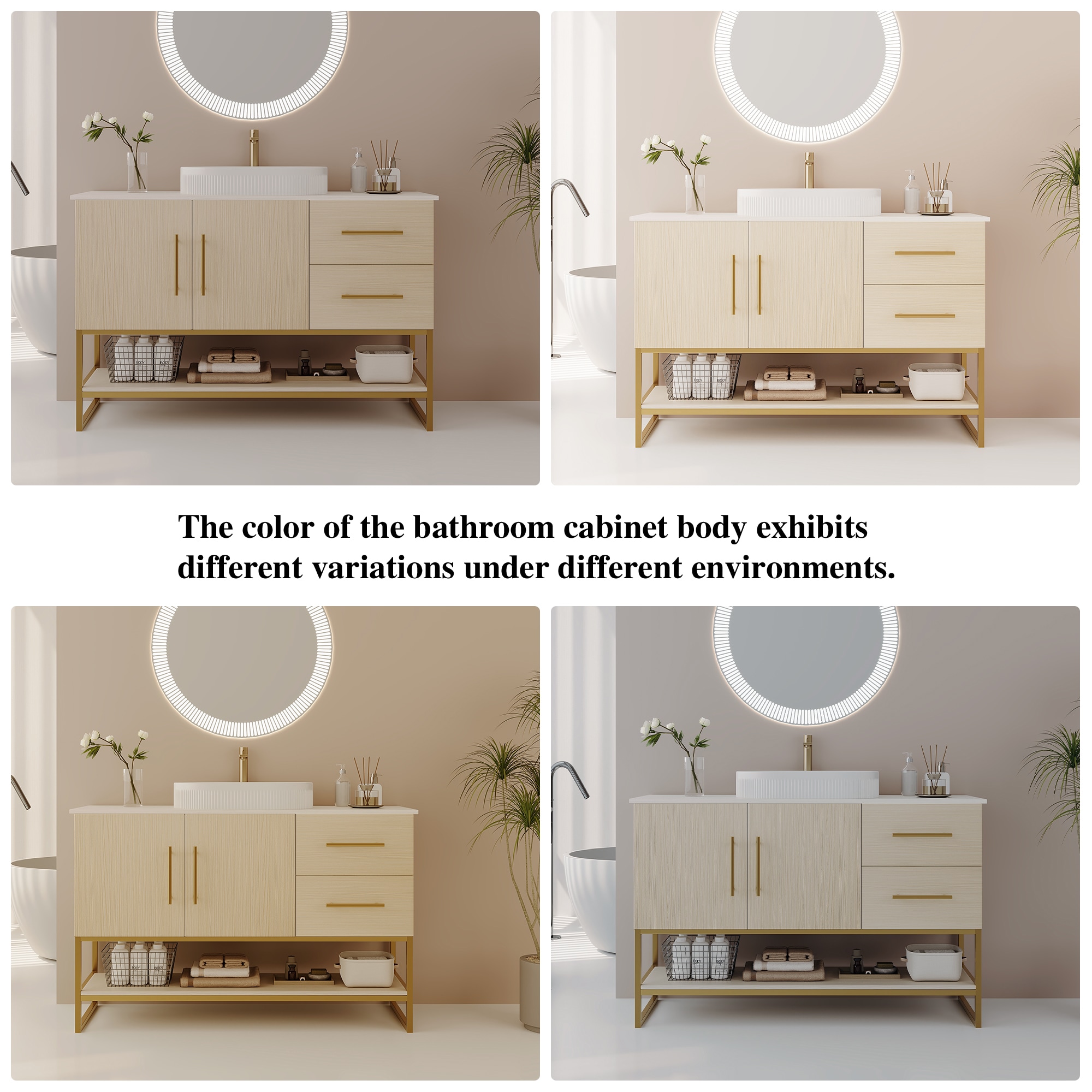 Vanityfus 47.2-in Modern Bathroom Vanity with Ceramic Vessel Sink Gold ...