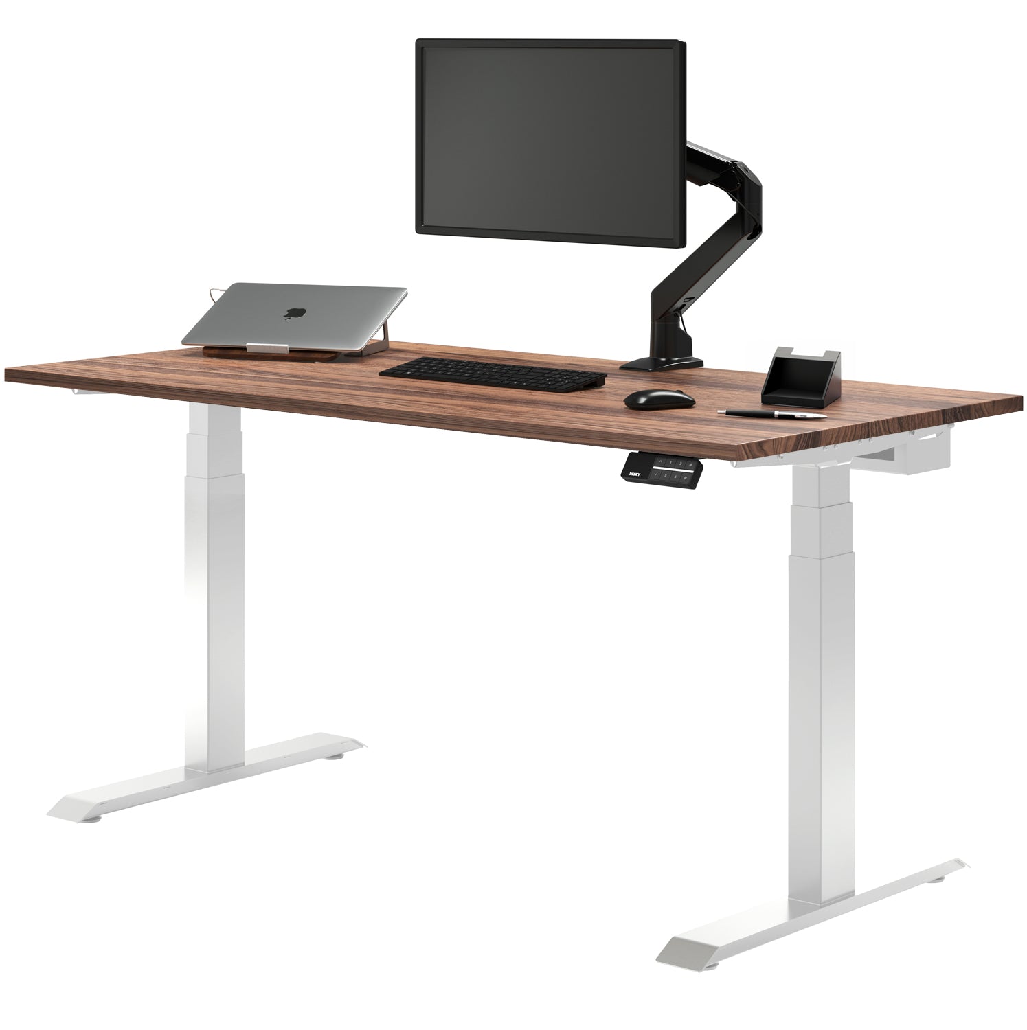 Desky Dual Hardwood Sit Stand Desk - Walnut / 48 x 30 inches / White in ...