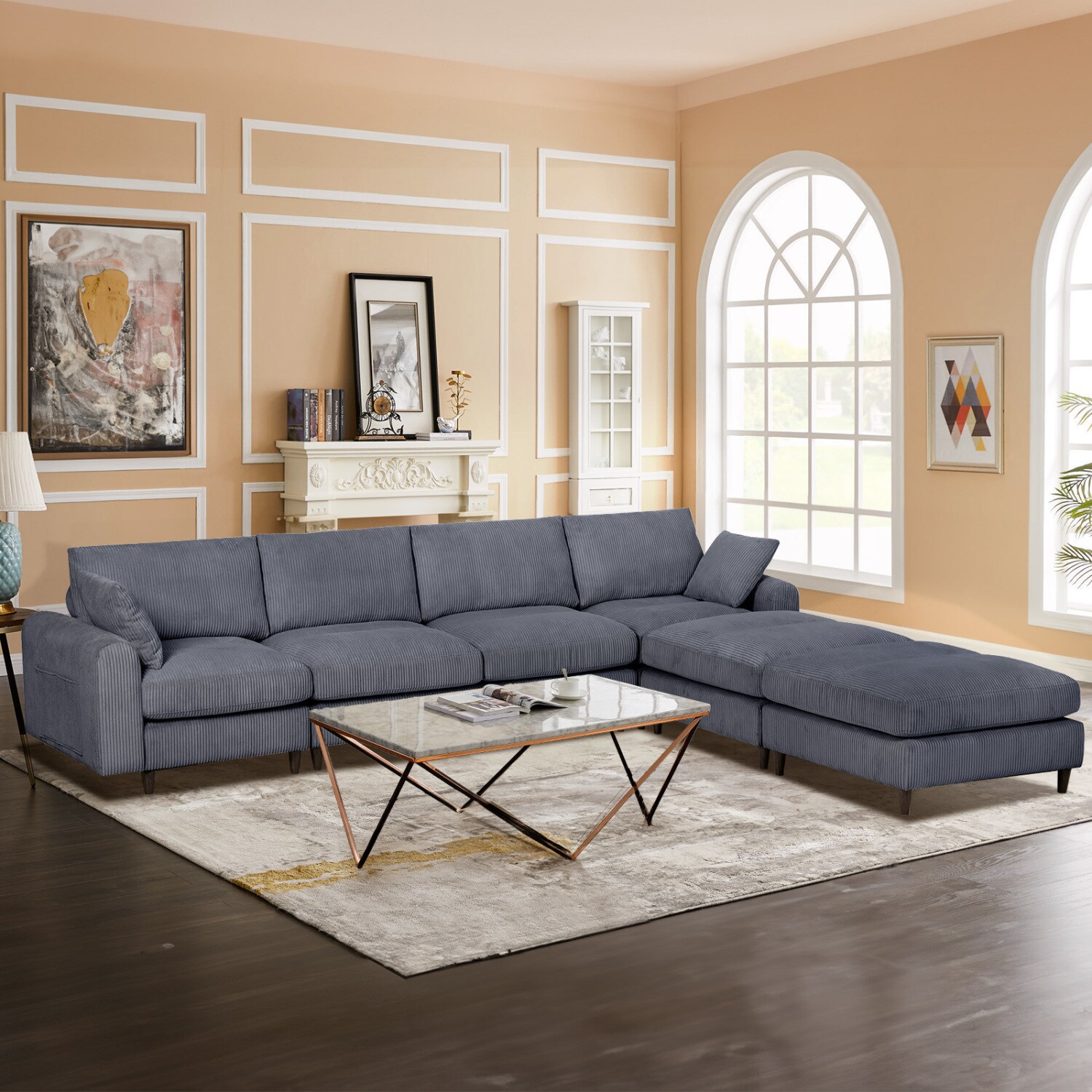 Streamdale Furniture Streamdale Gray 6-Seat Convertible Corduroy ...