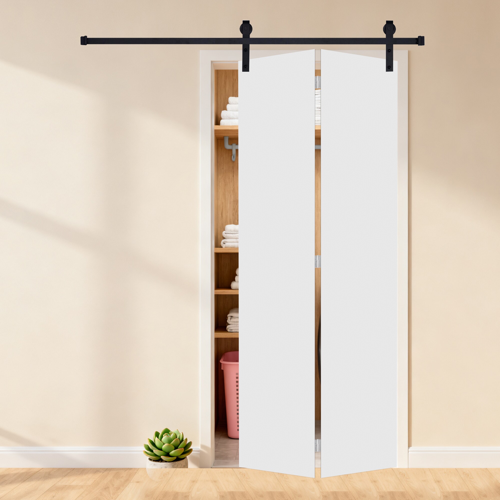 Wooakway Modern flat panel bi-fold door 36 in. x 80 in. MDF White Barn ...