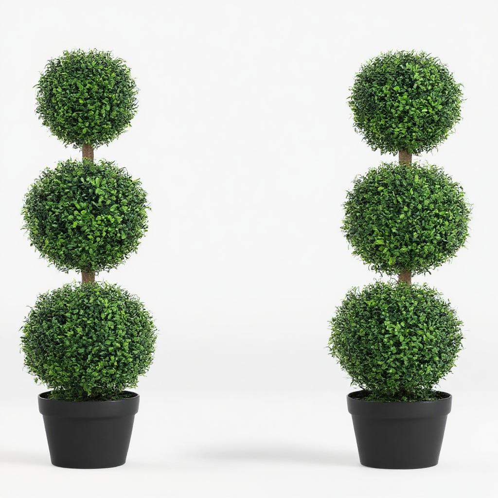 Vynxaria Two Piece Set Artificial Ball Boxwood Topiary Trees UV ...