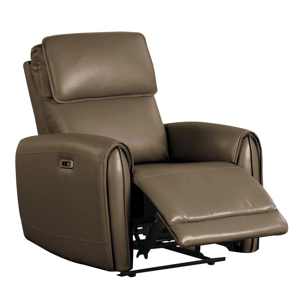 Benzara Sily Power Recliner Chair Light Brown Faux Leather Contoured ...