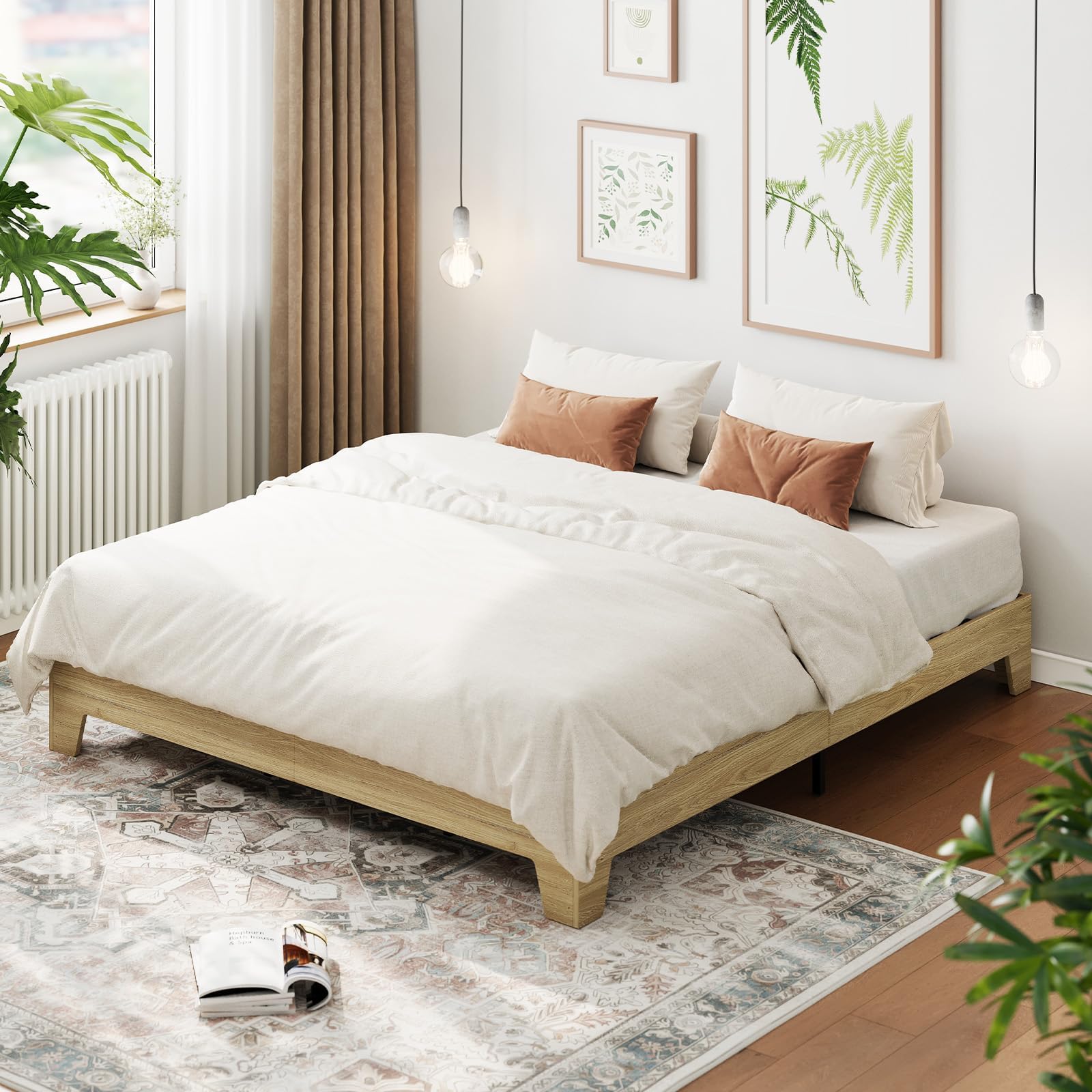 IdealHouse King Size Minimalist Wood Platform Bed Frame Sturdy Low ...