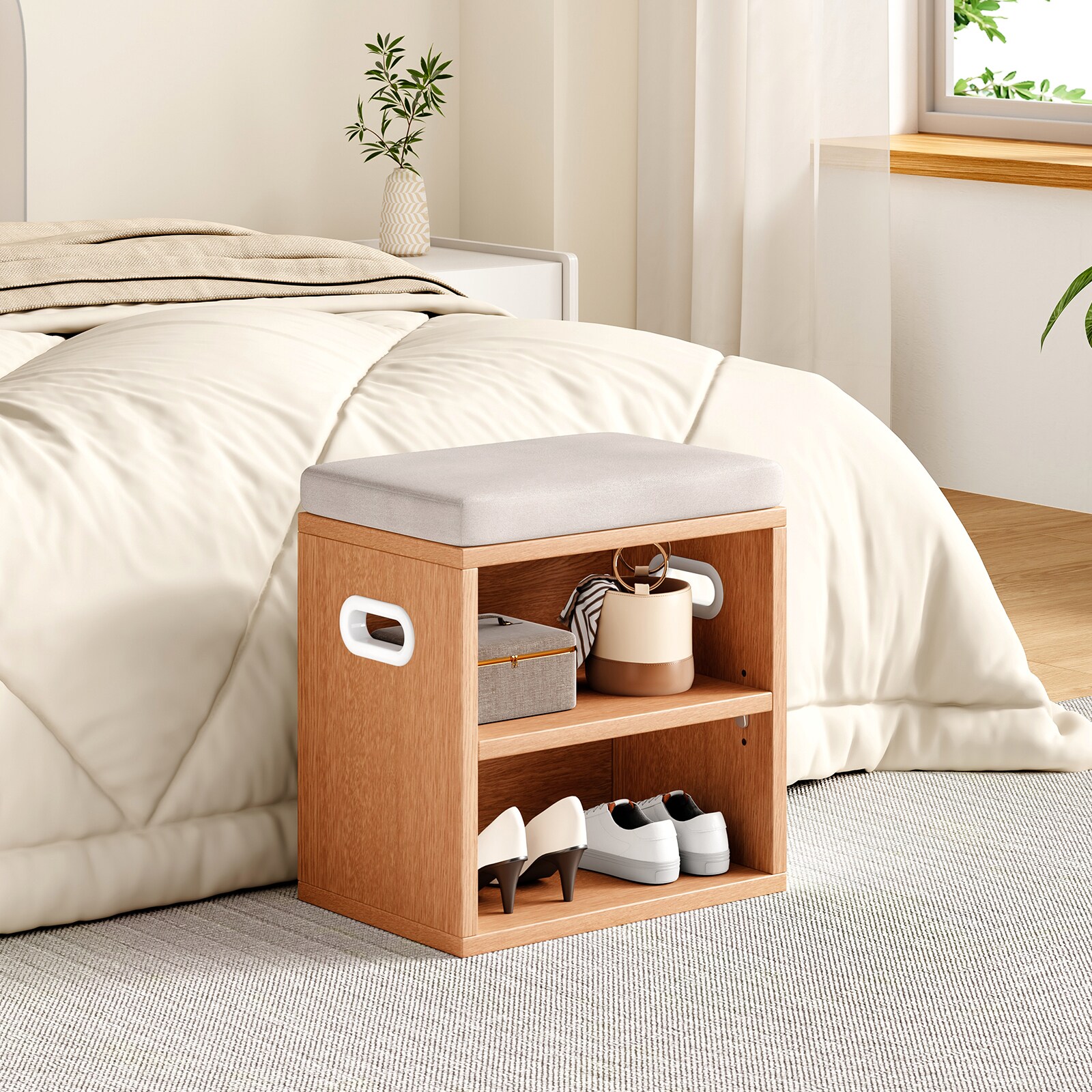 LUXEYARD Small Shoe Bench for Entrywaywith Cushion Shoe Bench with ...