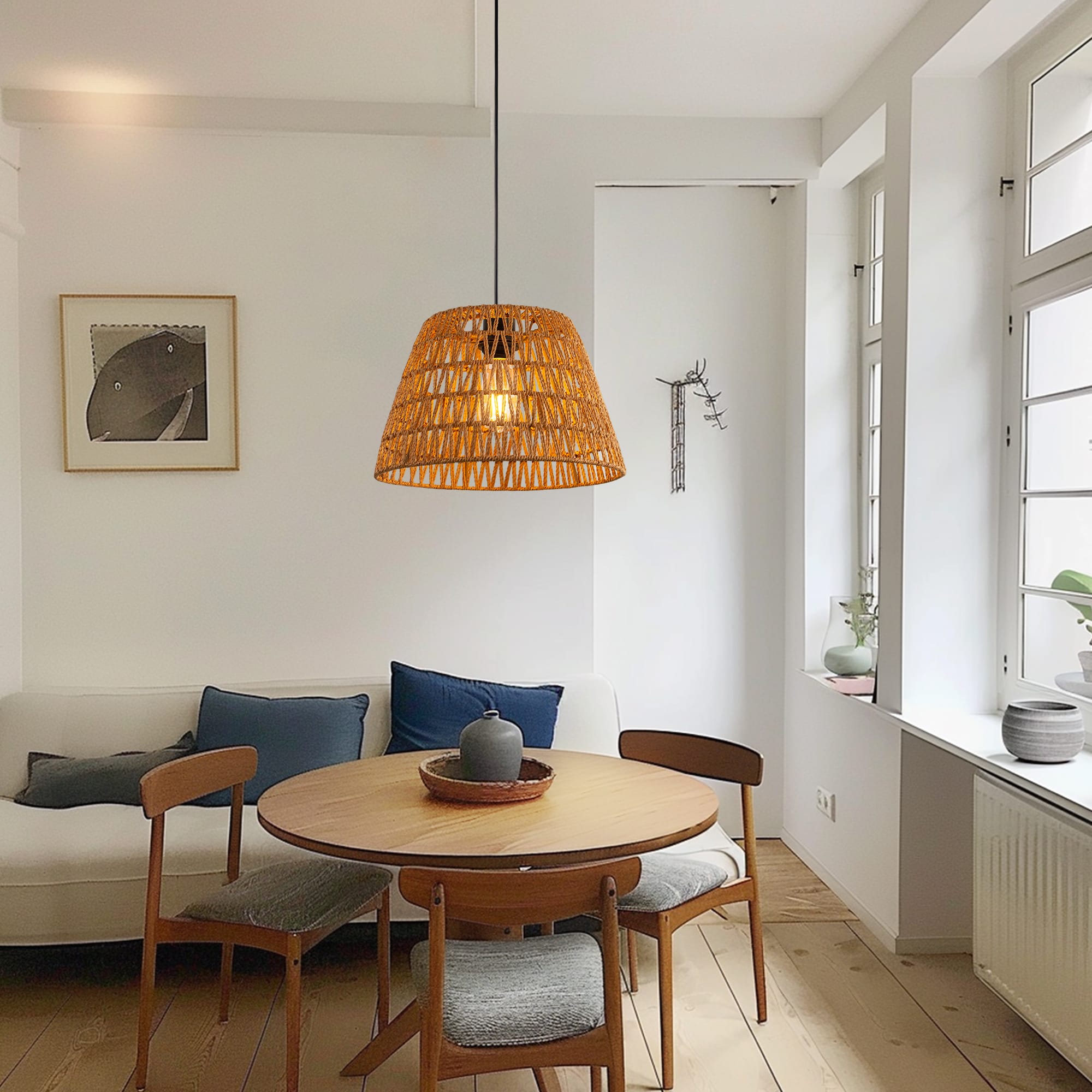 DORESshop 1 Light Modern Brown Woven Rattan Pendant Lights Adjustable ...