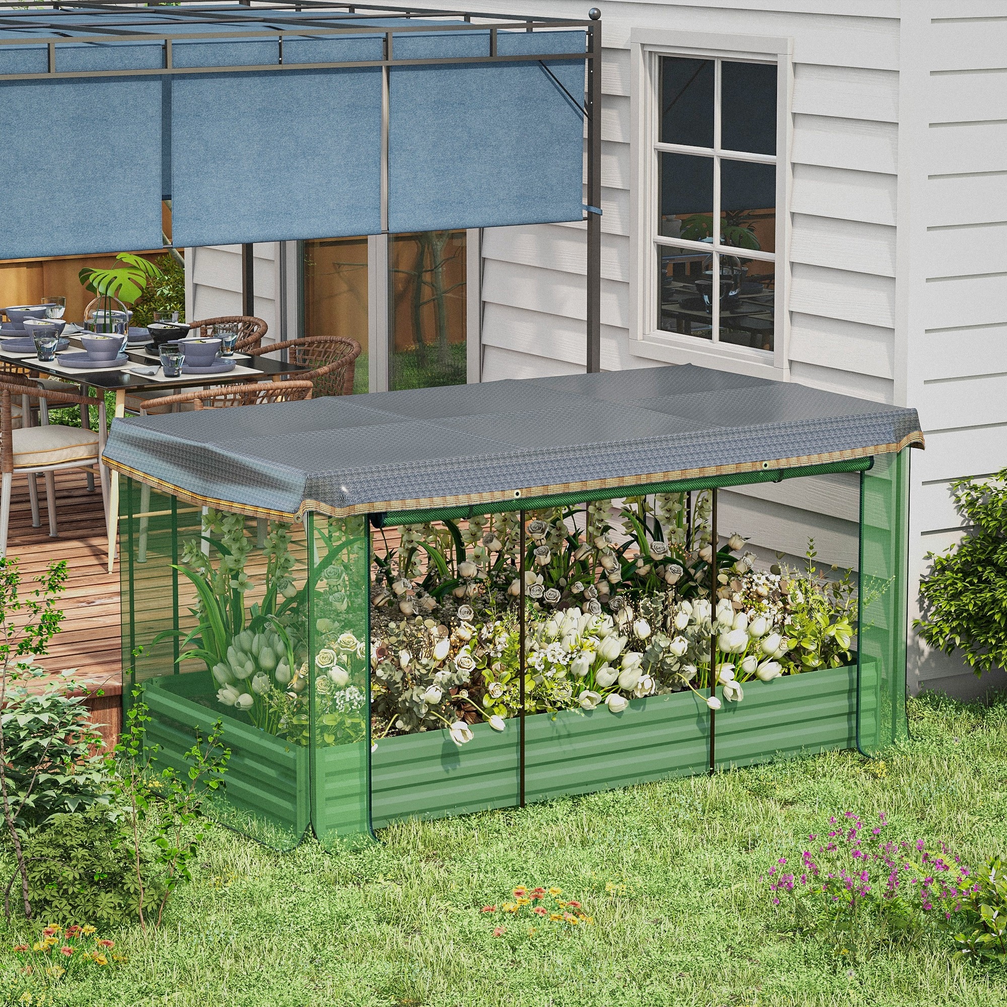 Outsunny Galvanized Raised Garden Bed Planter Box with Crop Cage and ...