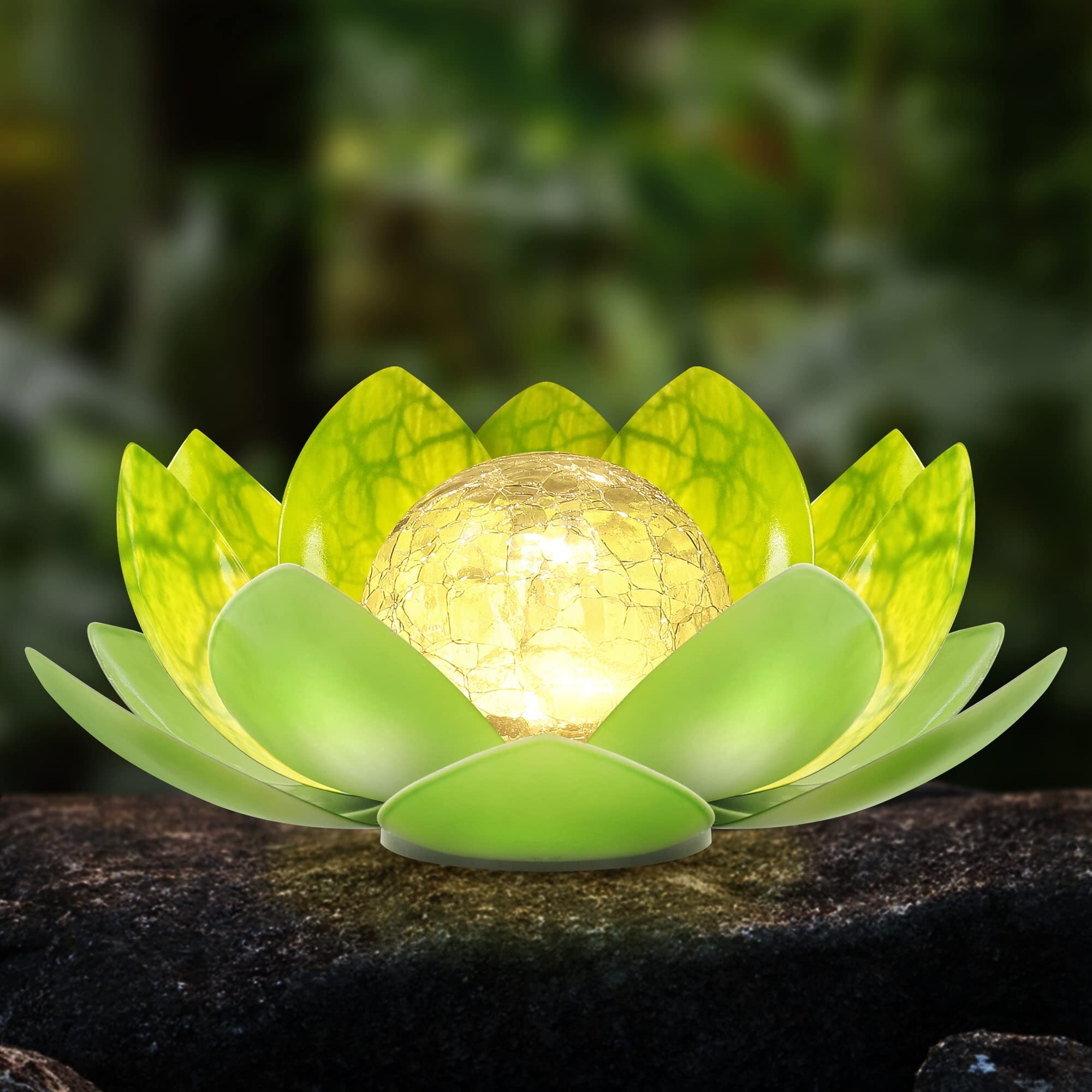 Oyezvary Solar Garden Light Lotus Flower Design Cracked Glass Globe ...