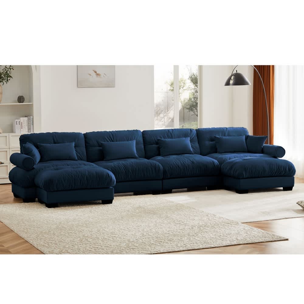 Coolbibila U Shape Sectional Sofa Couch with 2 Ottomans Blue Modern 4 ...