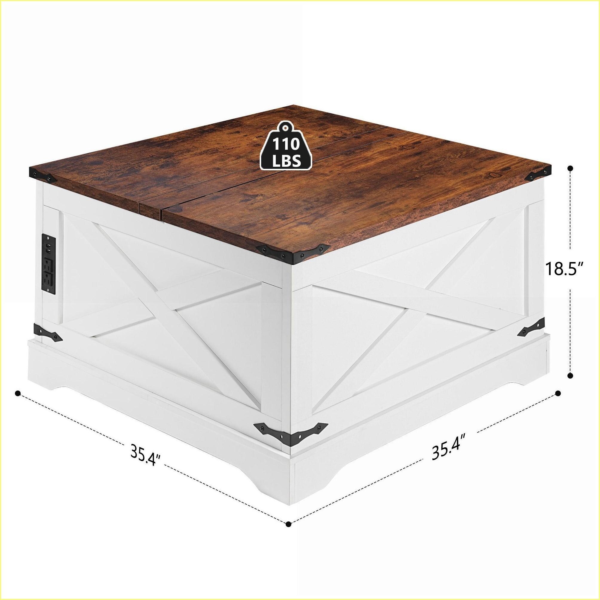Watnature Vintage White Lift Top Coffee Table with Storage amp Charging ...