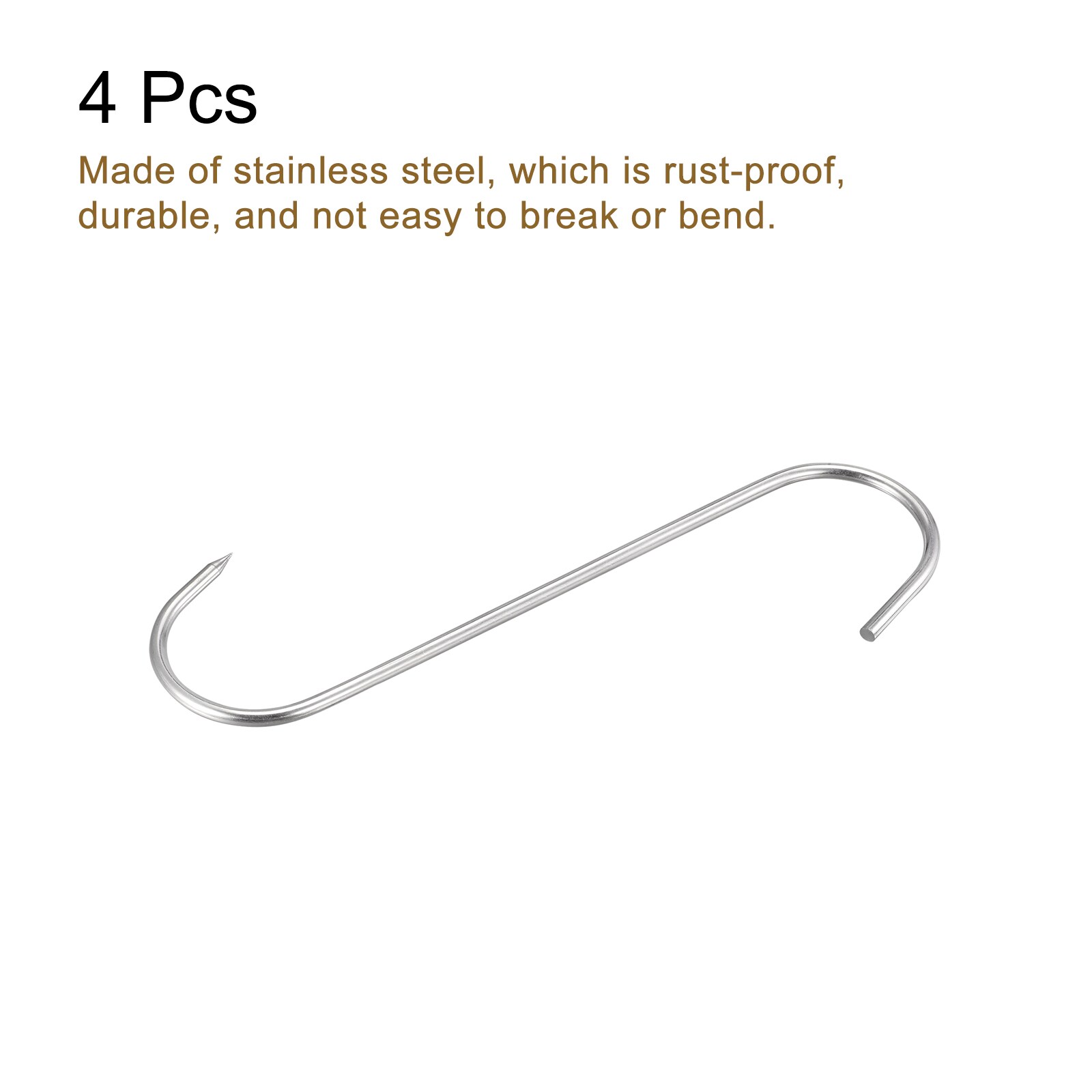 Unique Bargains 9.84Inch Meat Hooks 0.24Inch Thick Stainless Steel ...