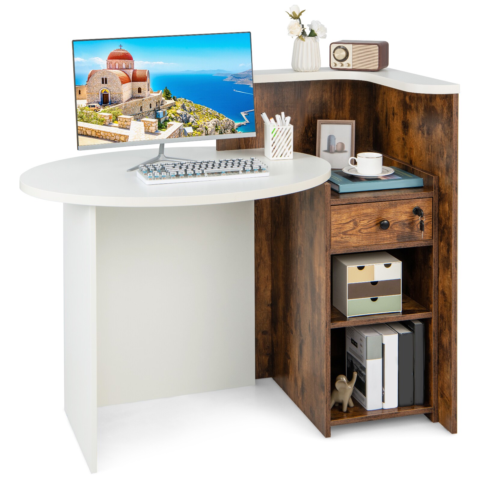 Slickblue Modern Engineered Wood Front Reception Desk with Drawer and ...