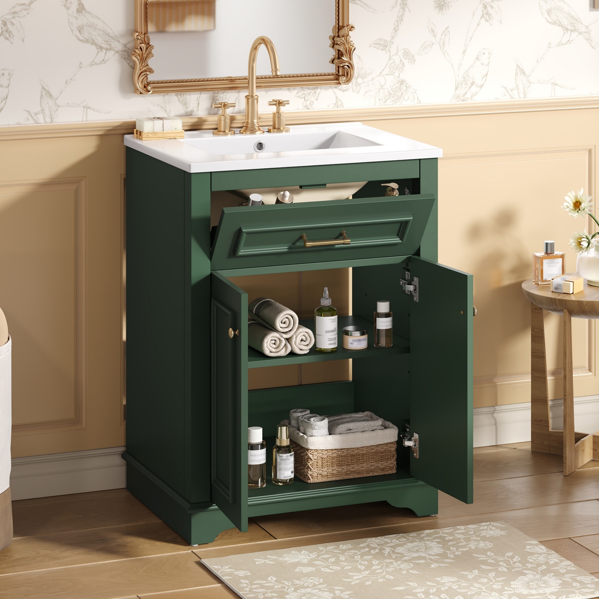 Wooakway 24in Bathroom Vanity with Integrated Ceramic Sink Bathroom ...