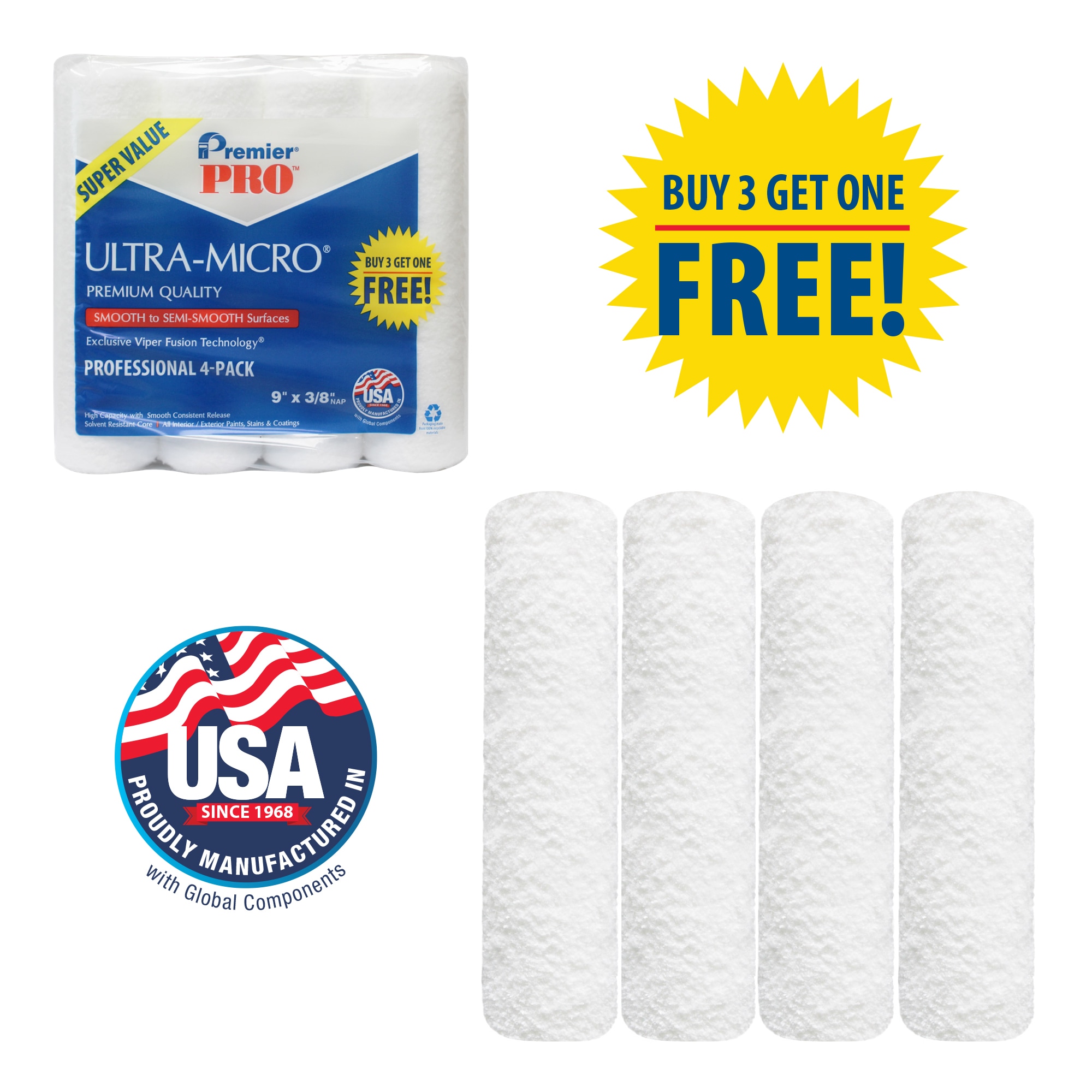 Premier 4 -Pack 9-in x 3/8-in Nap Unique Ultra-Micro Premium Quality ...