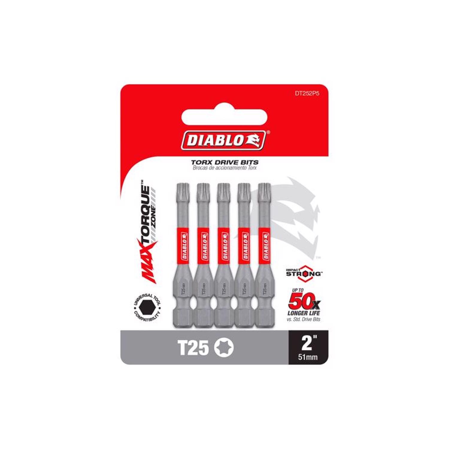 Diablo Torx 25 X 2 in L Driver Bit Black Oxide 5 pc at Lowes.com