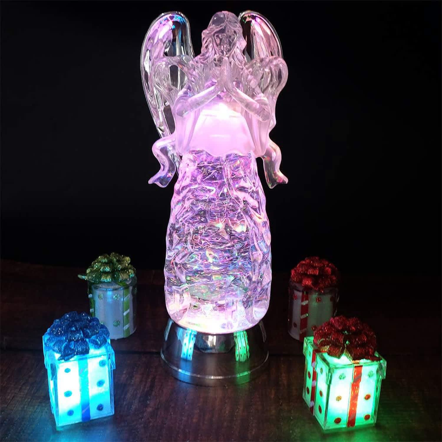 Etokfoks Color Changing Angel Lighted Snow Globe Water Lamp with 6 Hour ...