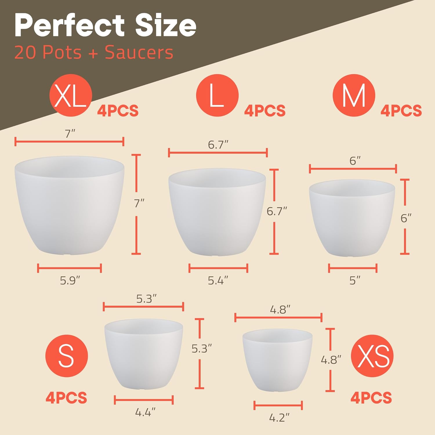 Campior Plastic Plant Pots with Drainage Holes Stackable Flower Pots ...